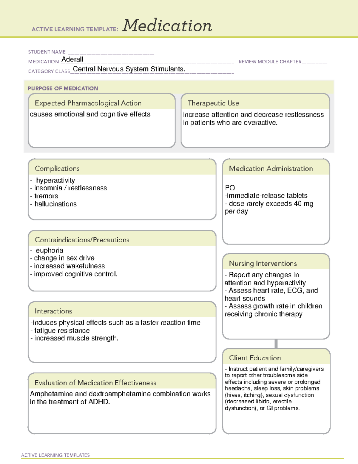 Aderall - Medication definition and indications - ACTIVE LEARNING ...
