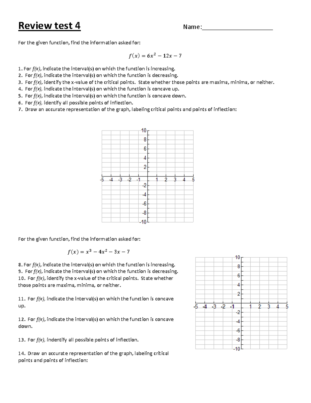 Review Test 4 (graphical analysis) - Review test 4 Name ...