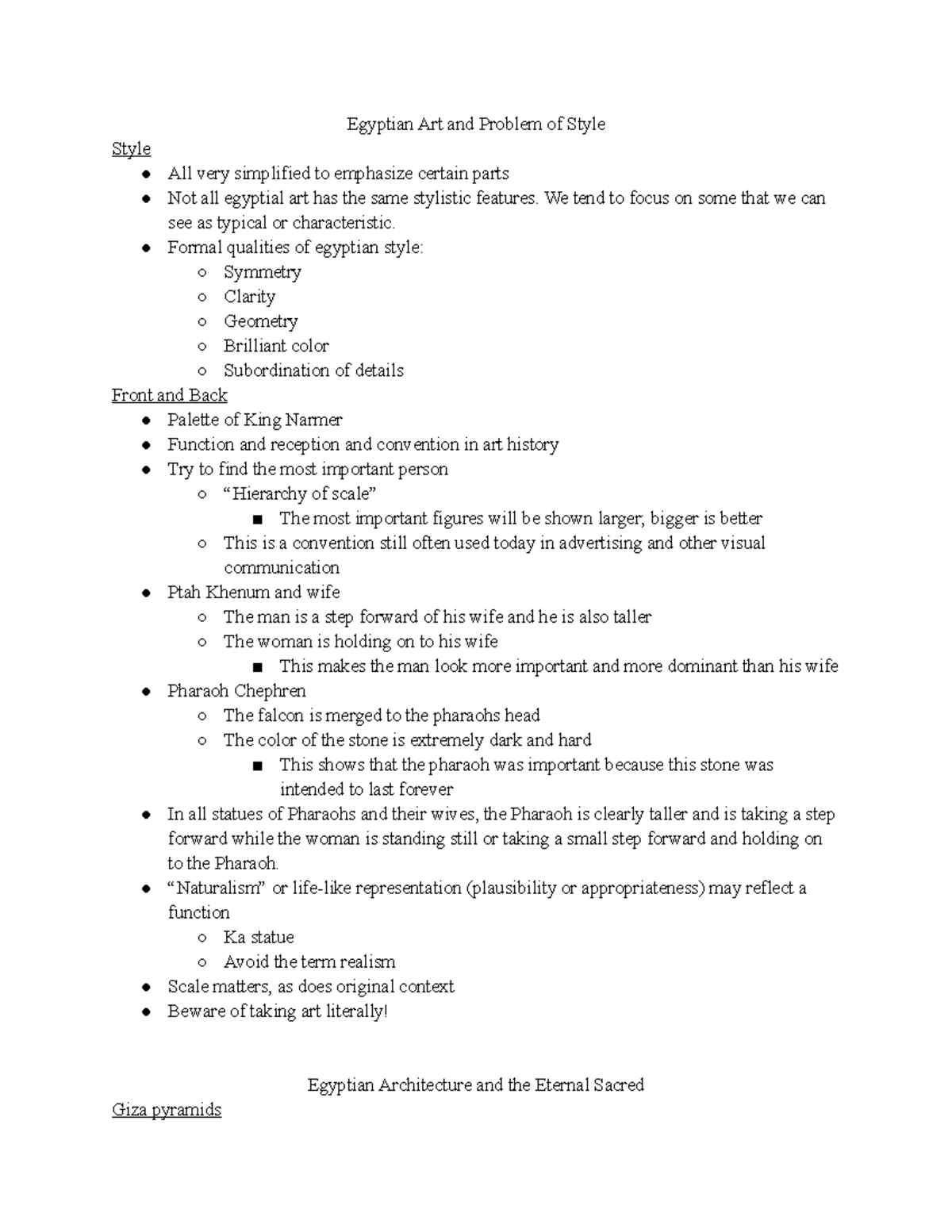 Module 2 - notes - Egyptian Art and Problem of Style Style All very ...