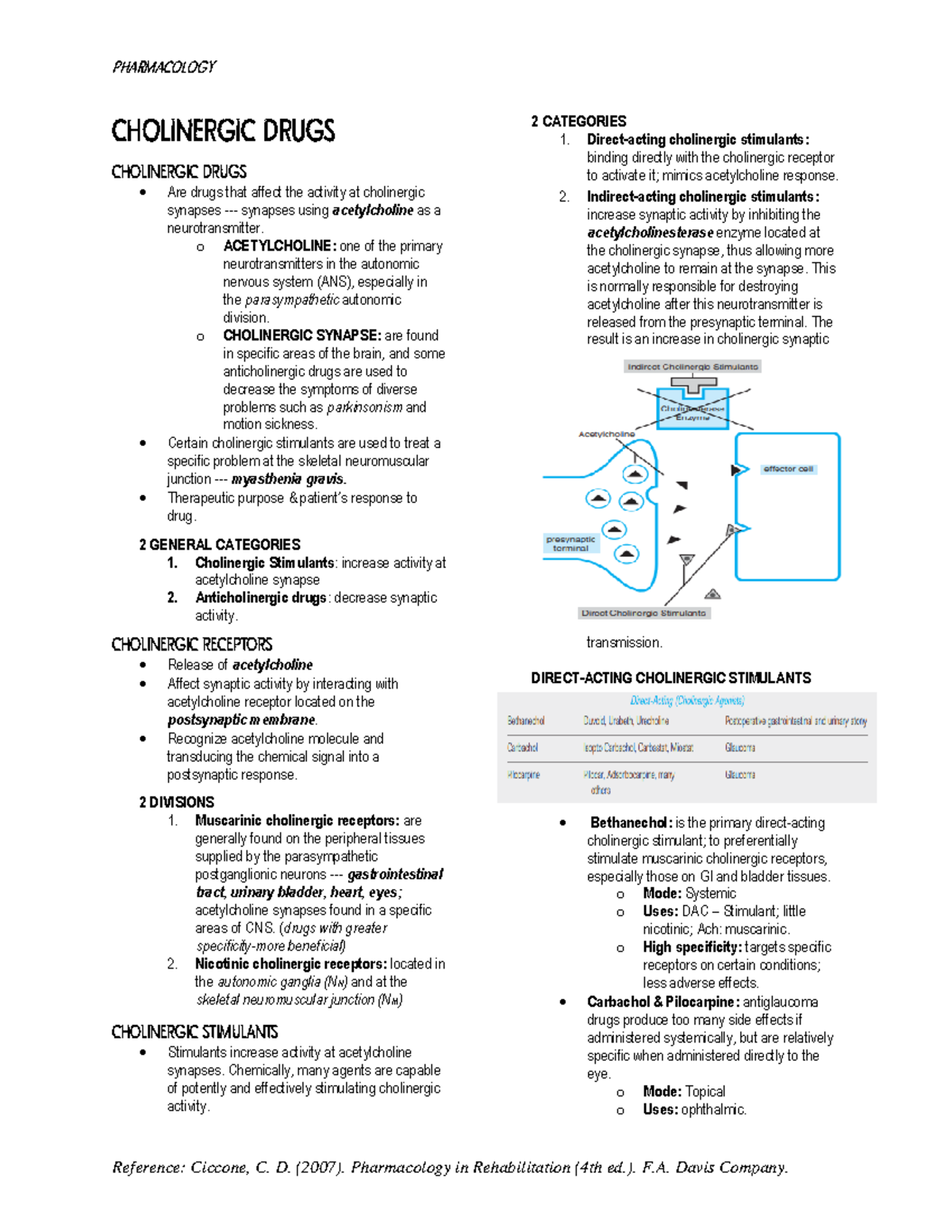 Pharmacology Cholinergic Drugs - CHOLINERGIC DRUGS CHOLINERGIC DRUGS ...