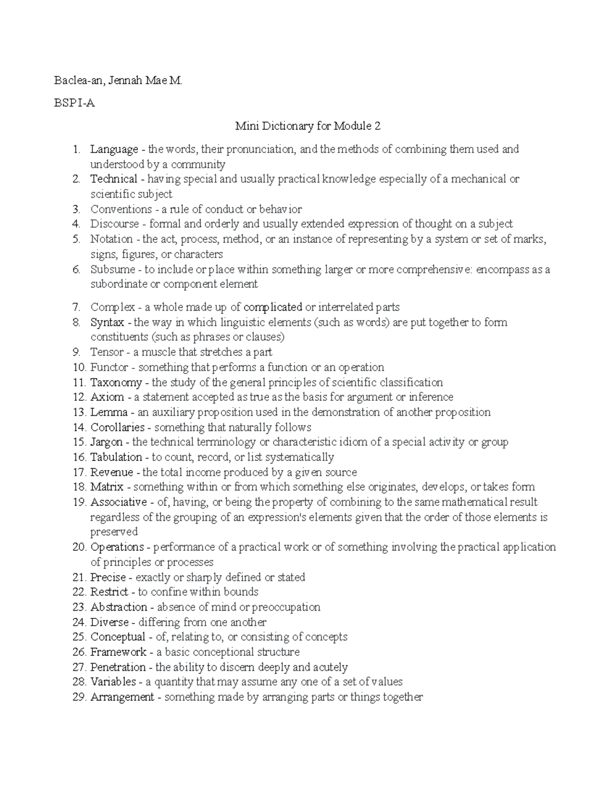 Baclea-an (MN Module 2) - Baclea-an, Jennah Mae M. BSP I-A Mini ...
