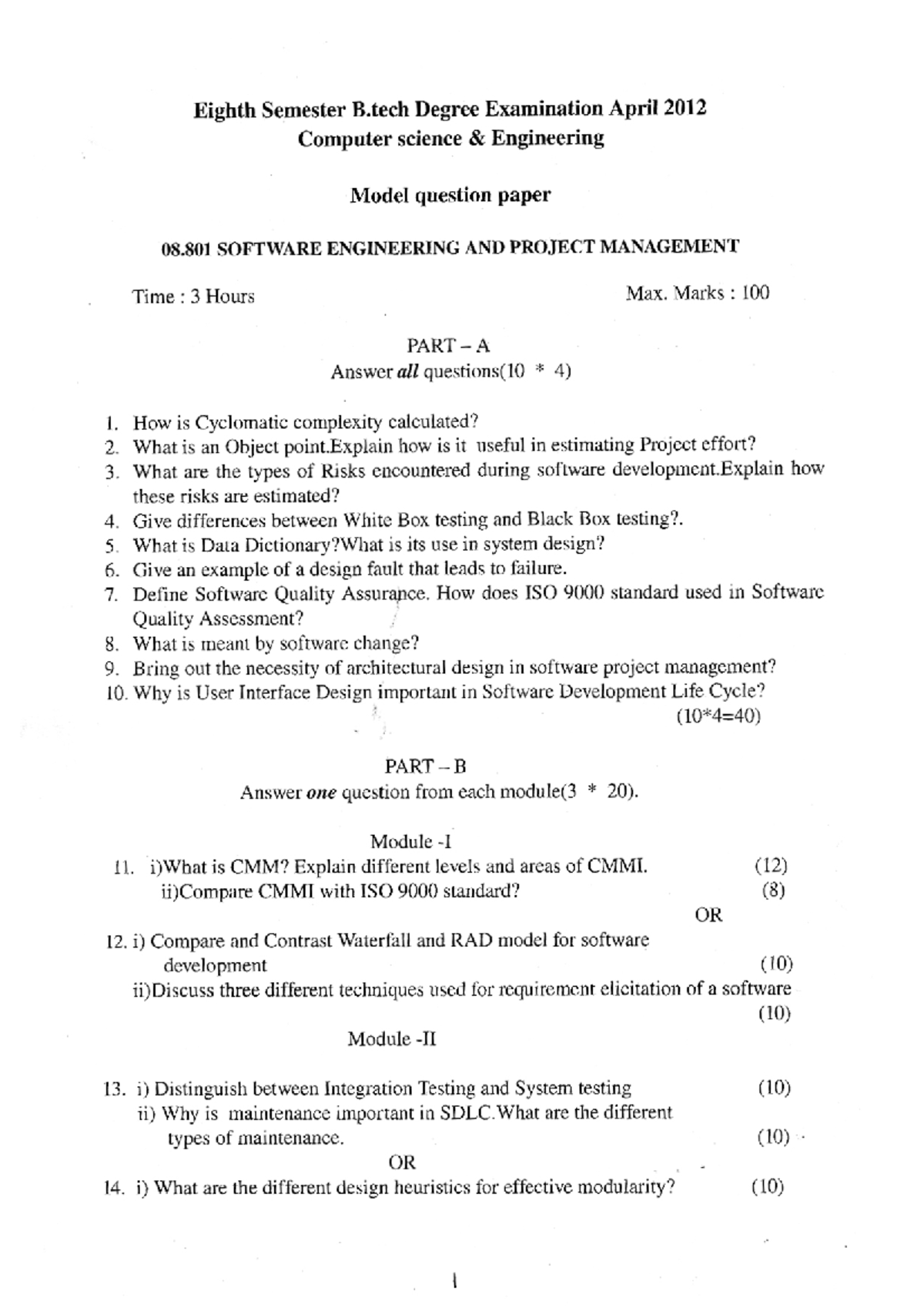 2008 comp science - Software engineering Practice questions - UoK - Studocu