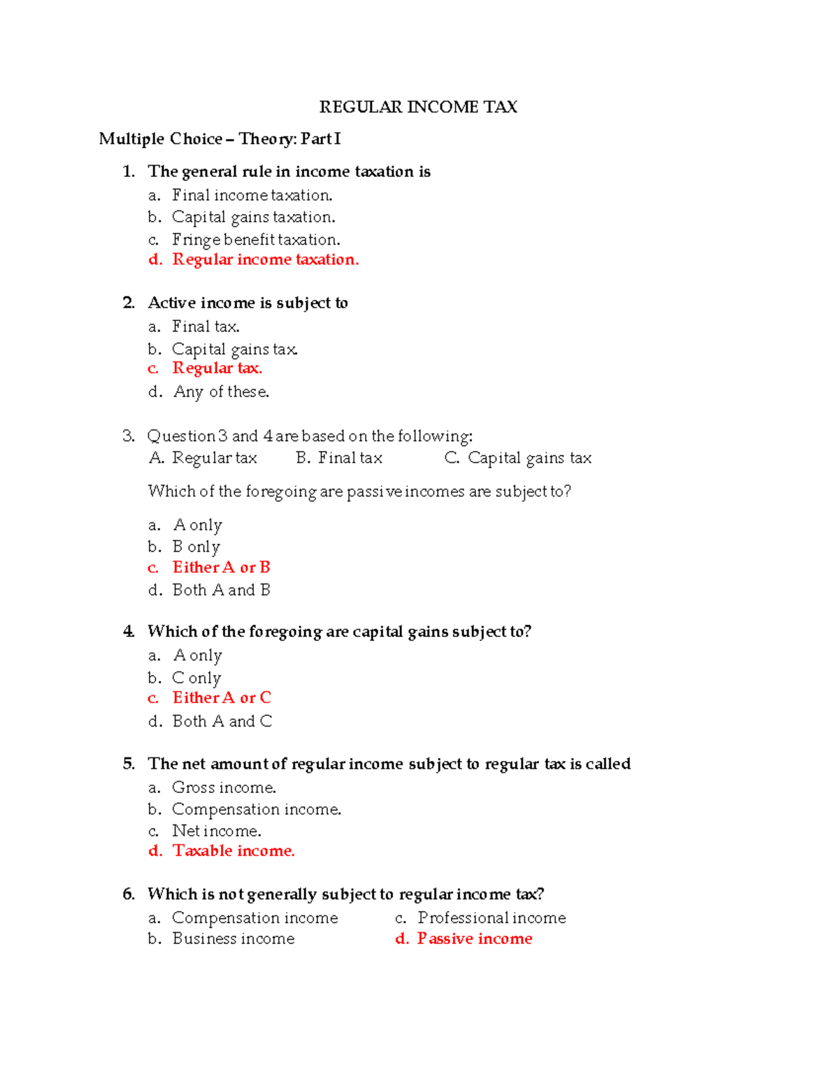 Regular- Income-TAX practice-1 - REGULAR INCOME TAX Multiple Choice ...