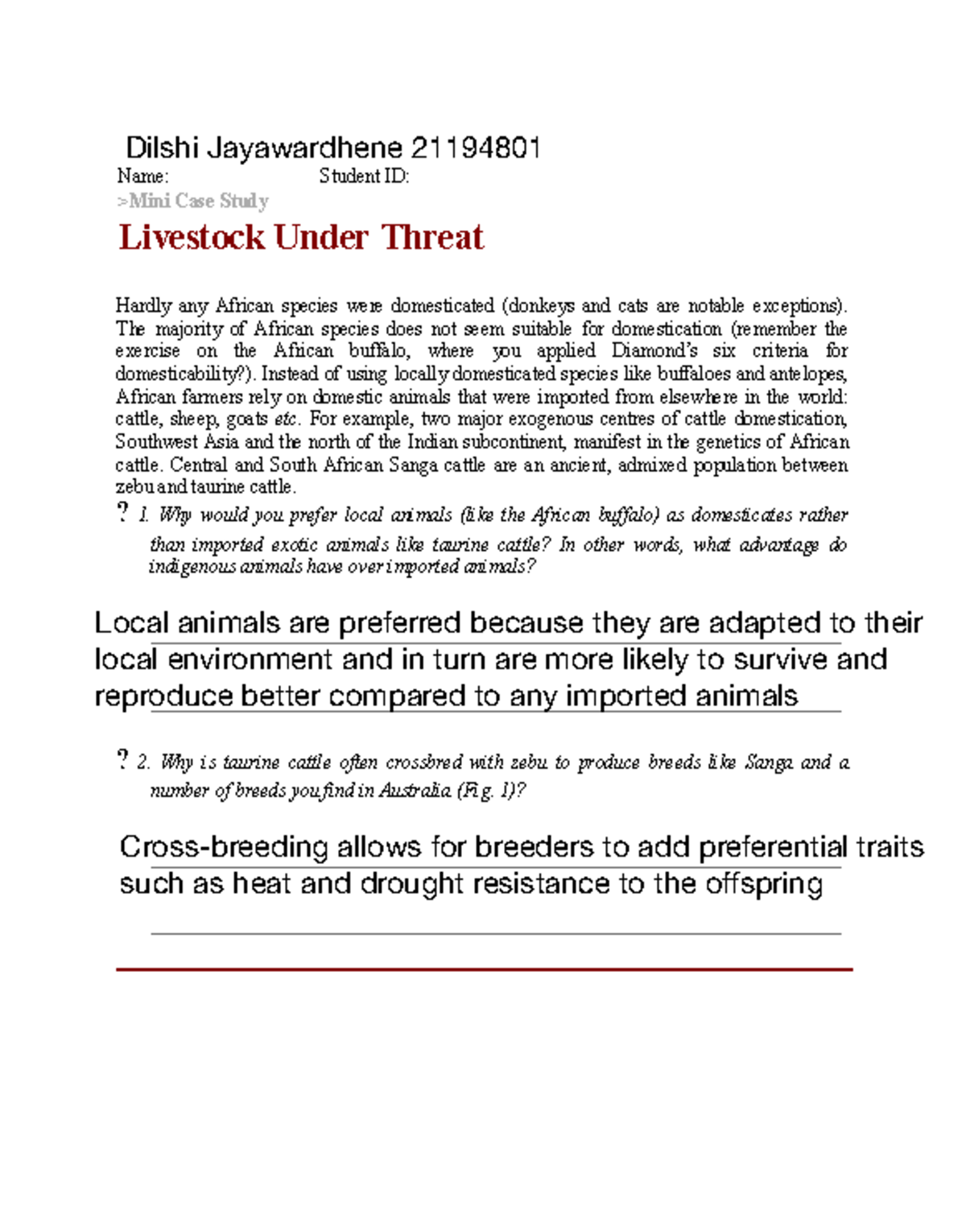 Mini Case Study 1 Worksheet 2021 - Name: Student ID: >Mini Case Study ...