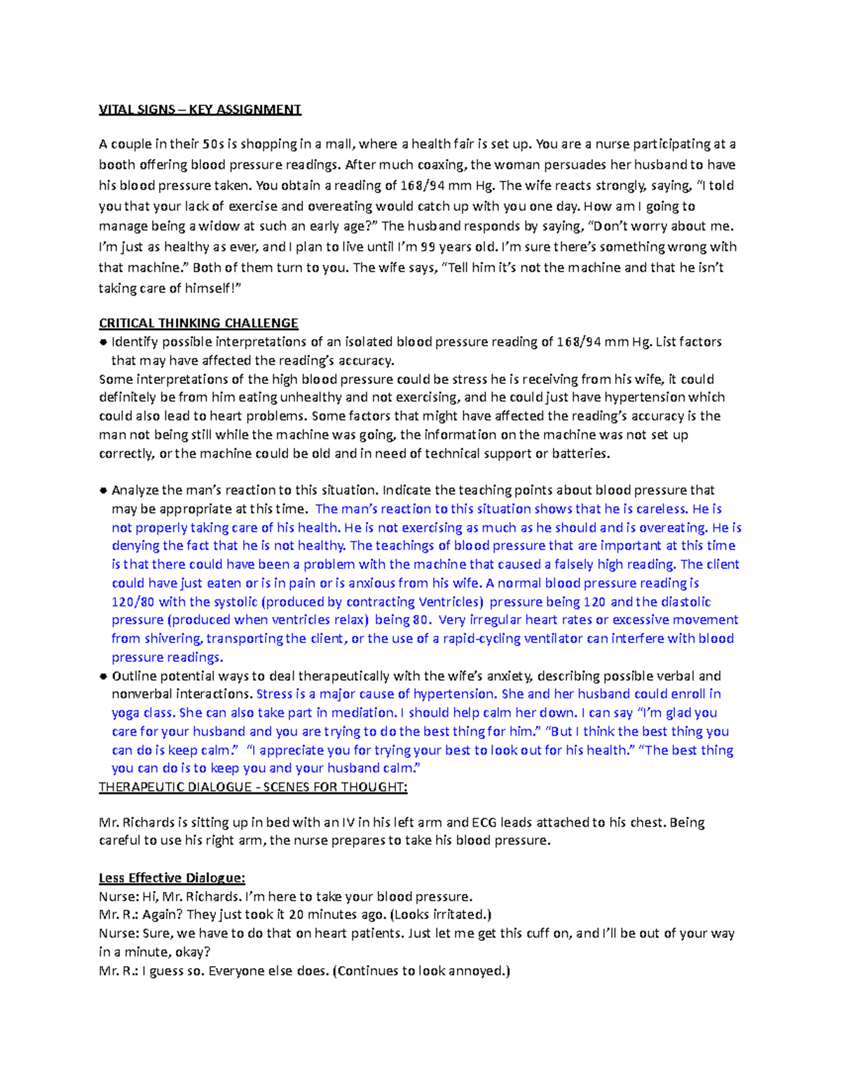 Vital Signs – KEY Assignment - VITAL SIGNS – KEY ASSIGNMENT A couple in ...