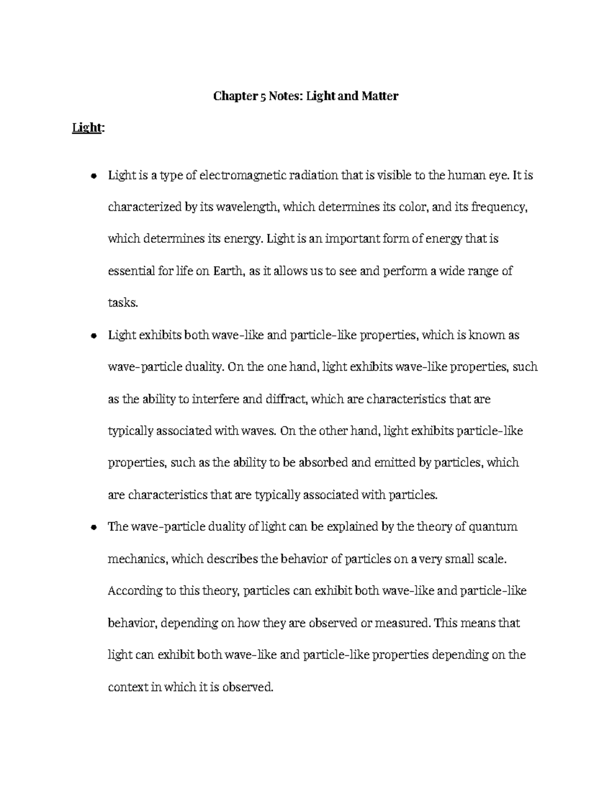 Chapter 5 Notes Light and Matter - Chapter 5 Notes: Light and Matter ...