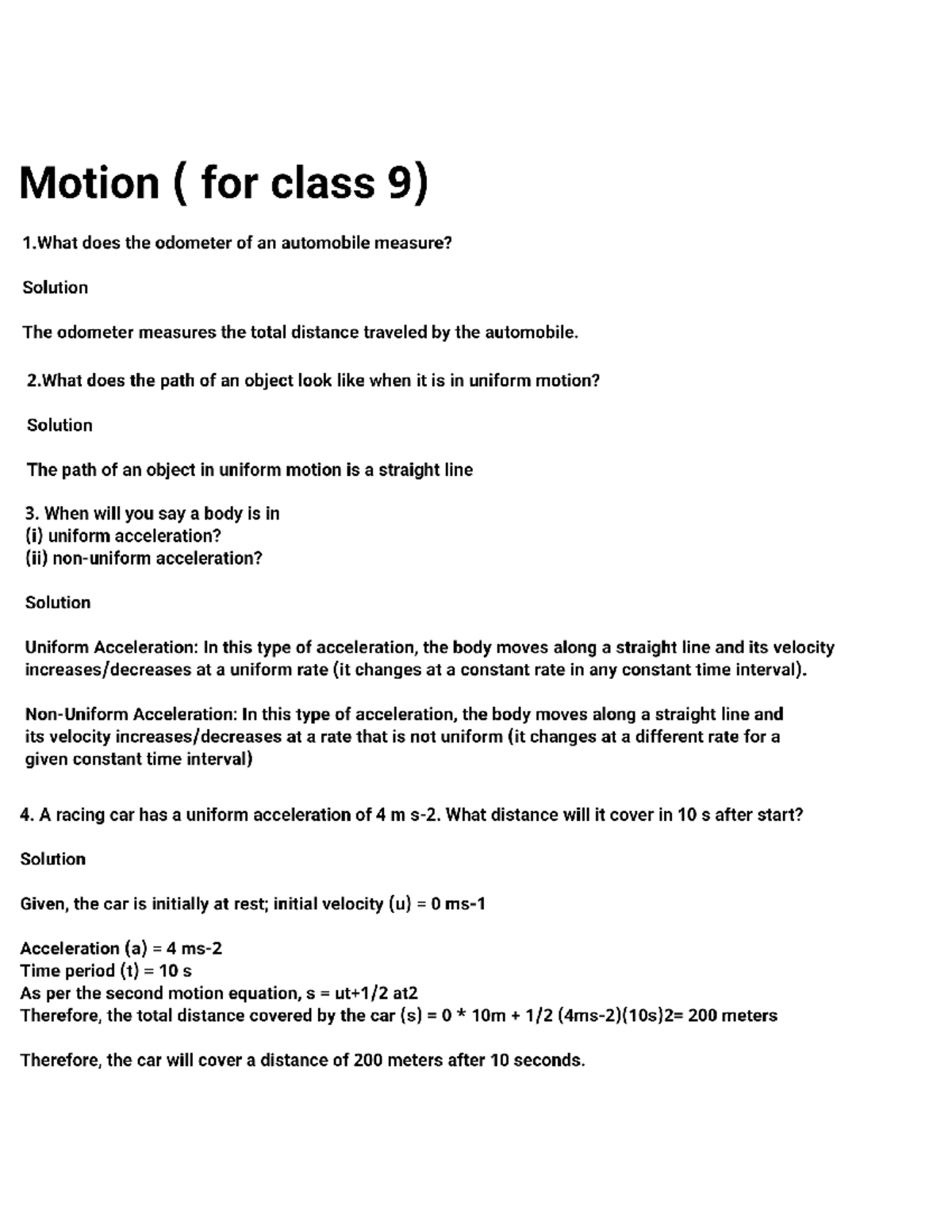 Motion for the class 9 - electrical - Studocu