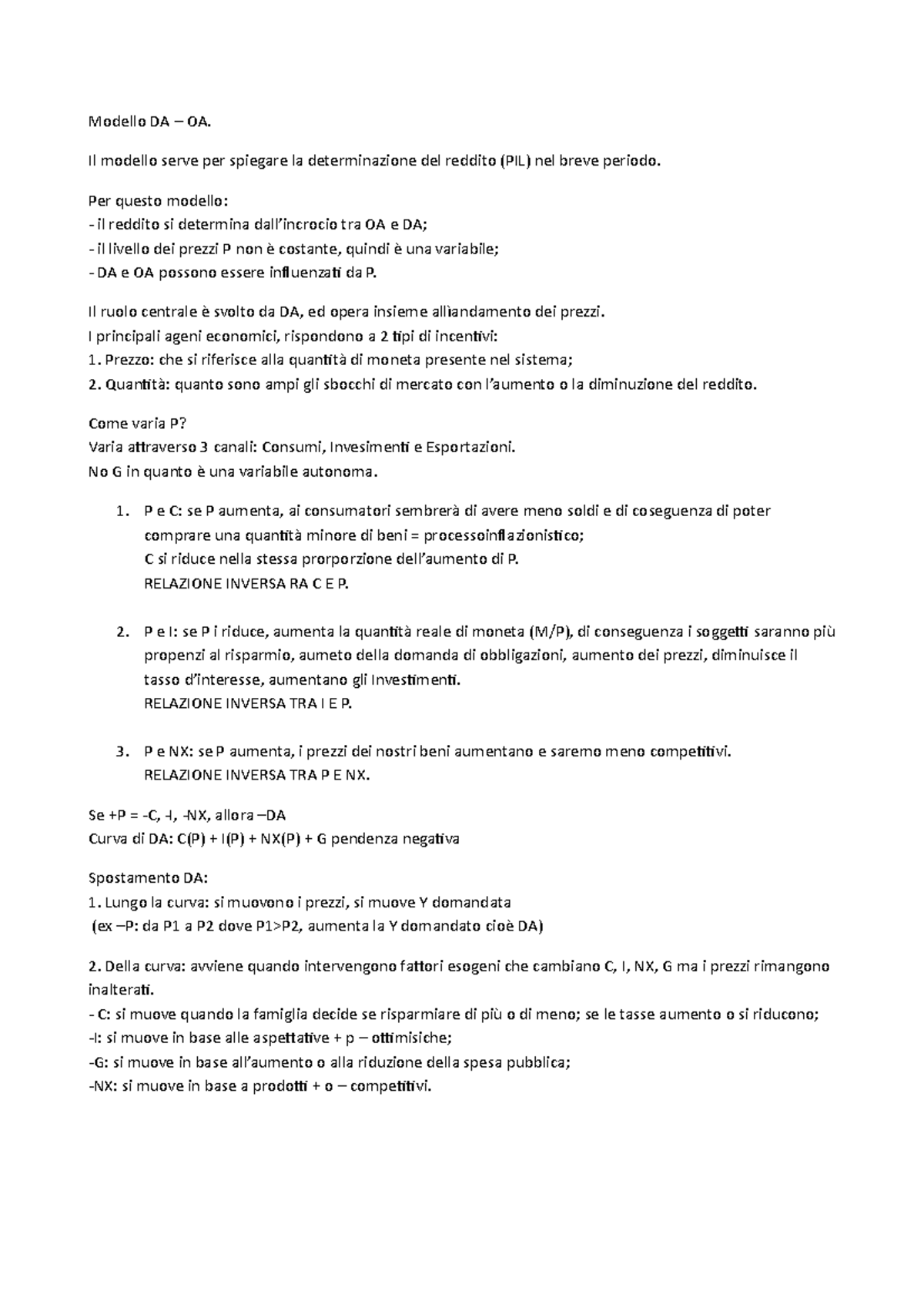 2 - Breve periodo e modello DA-OA - Modello DA – OA. Il modello serve ...