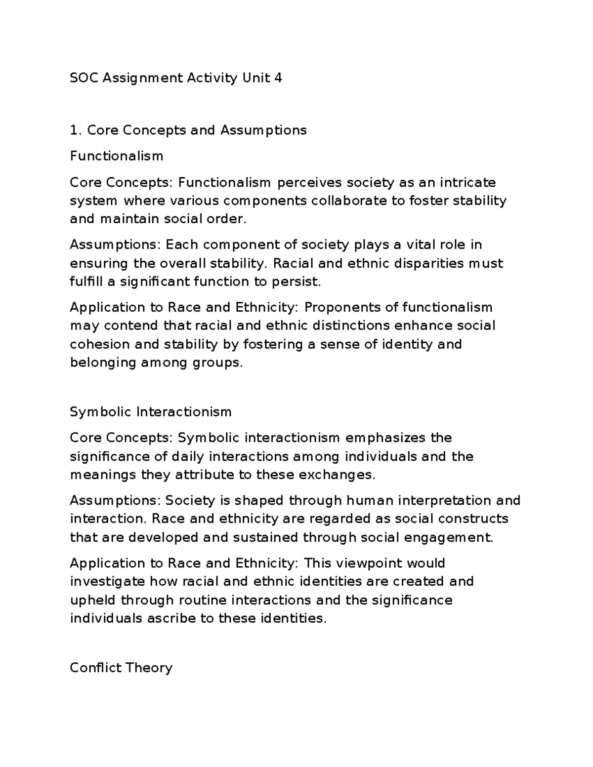 SOC Assignment Activity Unit 4 - Assumptions: Each component of society ...