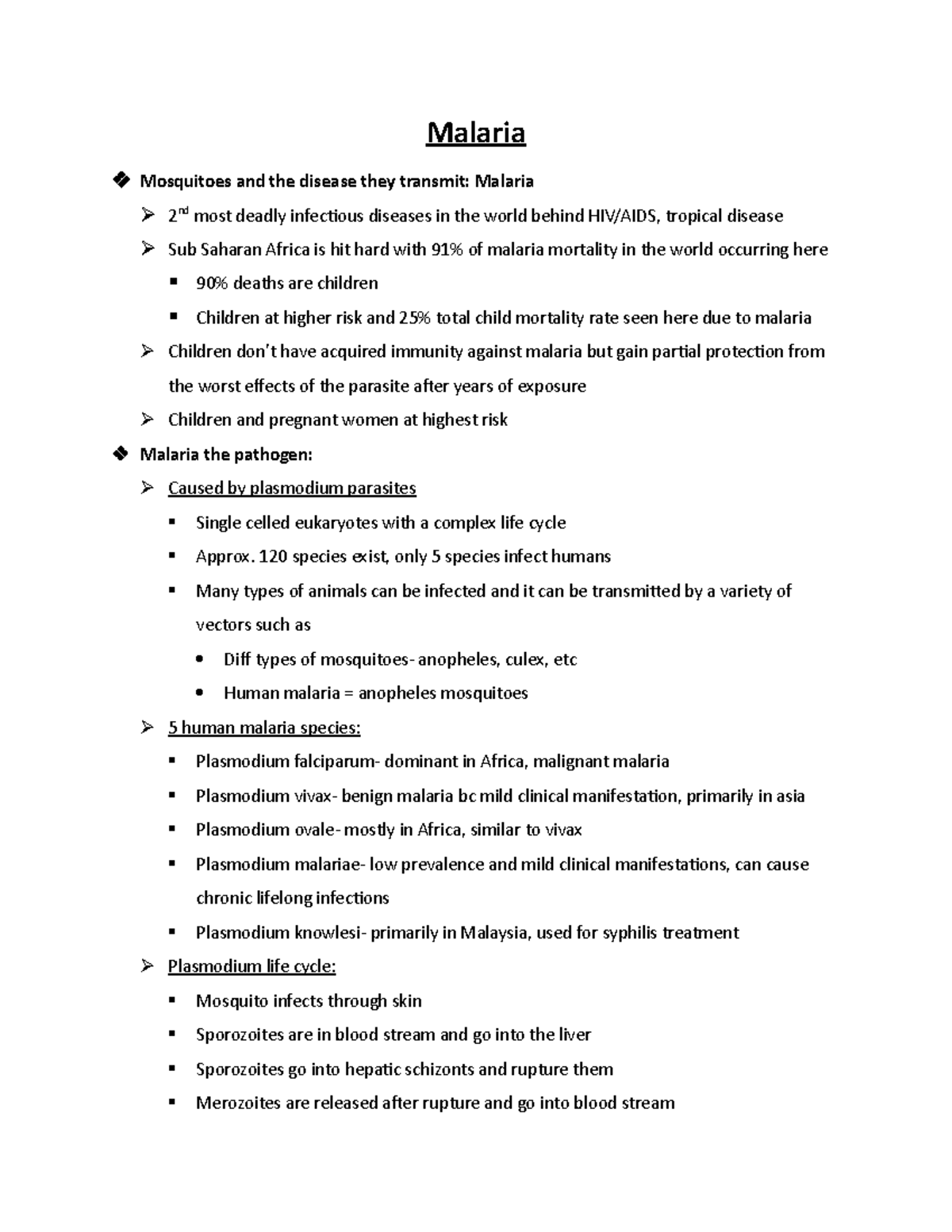 lecture notes malaria - Malaria Mosquitoes and the disease they ...