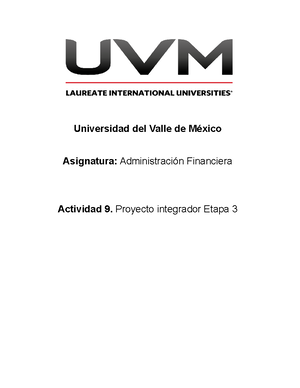A9 Admin Financiera - Administración Financiera Actividad 9 Proyecto Integrador Etapa 3 Andrea ...