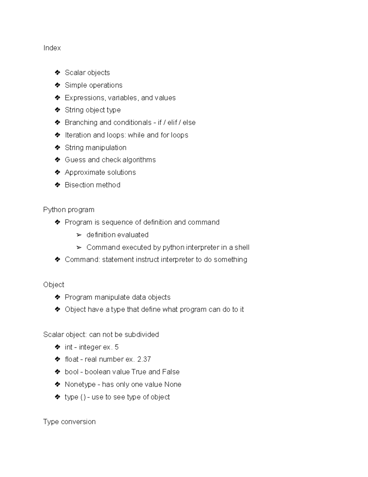 Python Intro - First few lectures - Index Scalar objects Simple ...