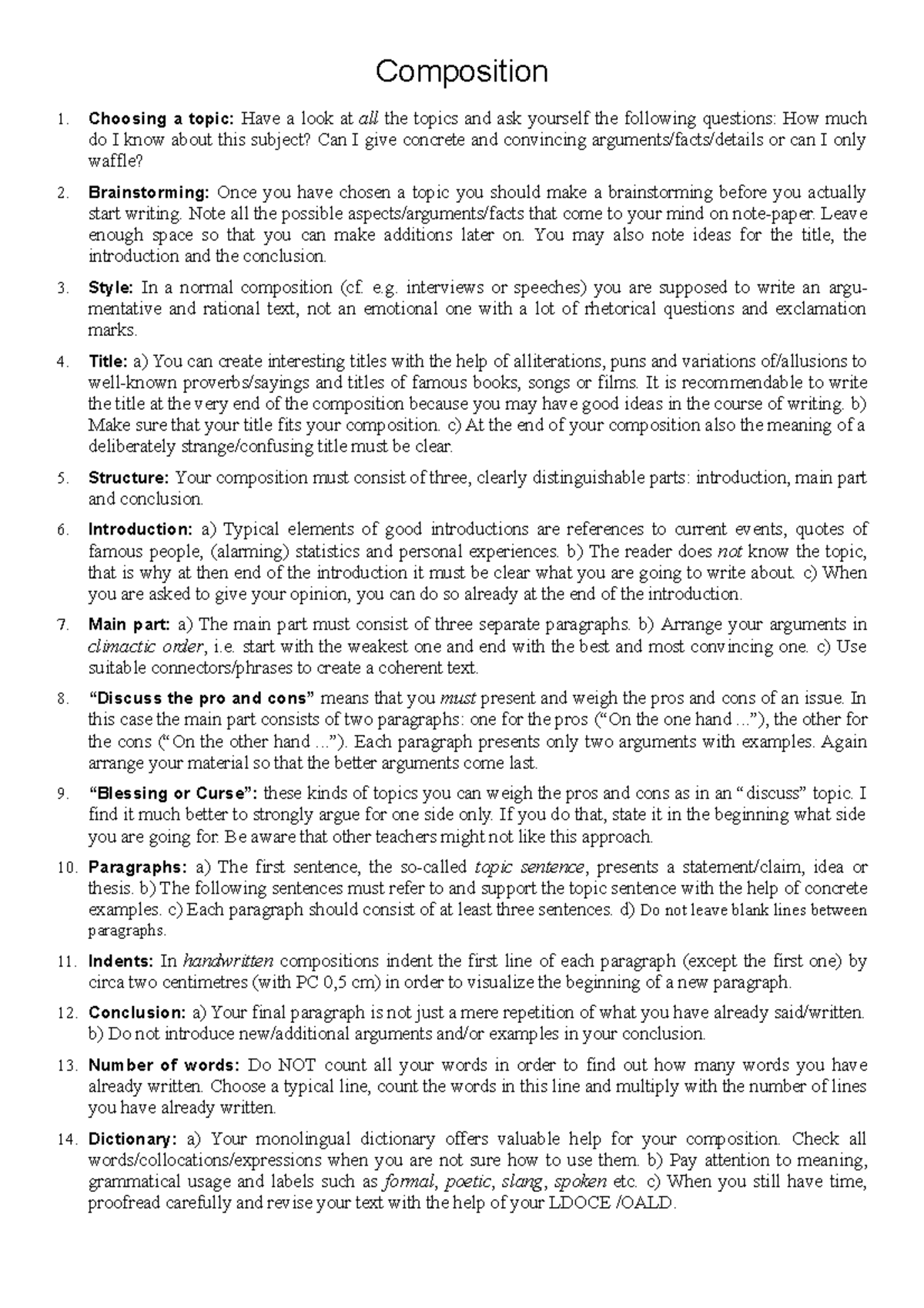 Composition - Abiturhilfe - Composition Choosing a topic: Have a look ...