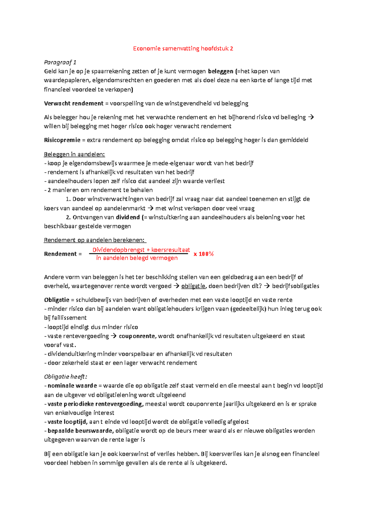 Samenvatting hoofdstuk 2 risico - eco - Economie samenvatting hoofdstuk 2 Paragraaf 1 Geld kan ...