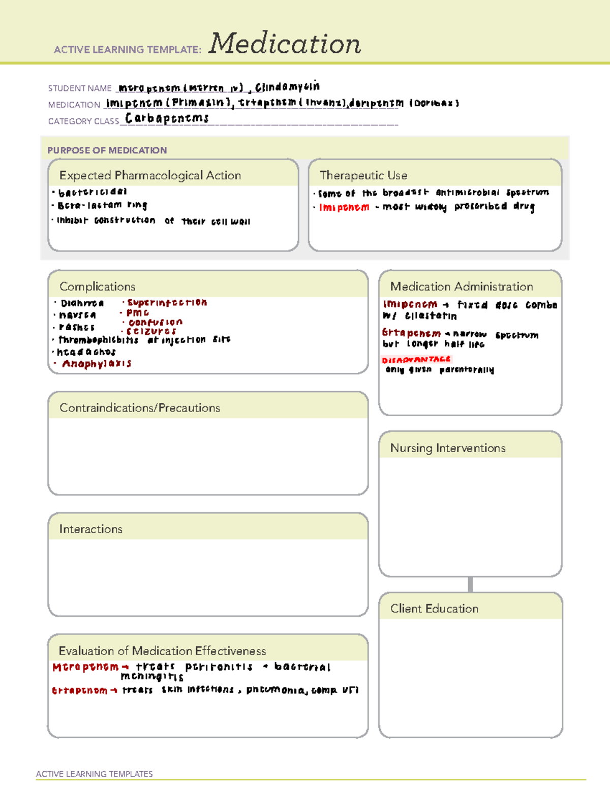 Antibiotic classifcation - ACTIVE LEARNING TEMPLATES Medication STUDENT ...