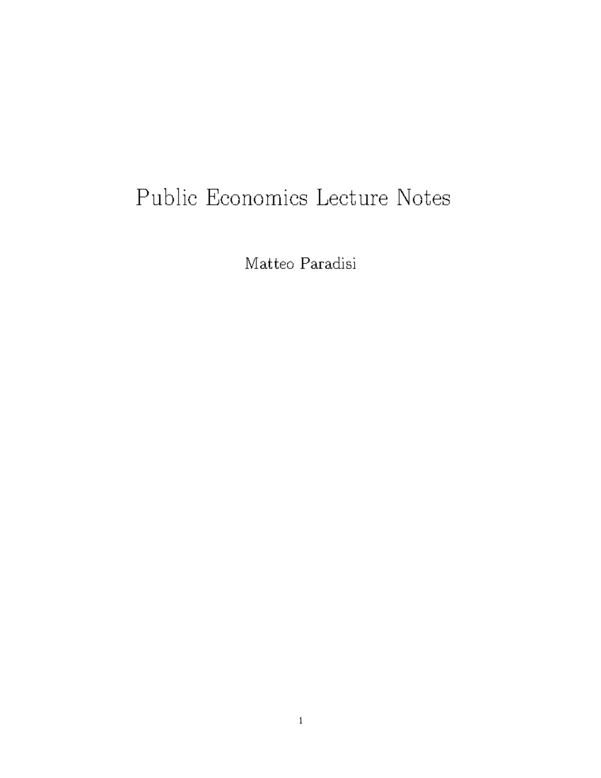 Lecture notes public economics - Public Economics Lecture Notes Matteo ...