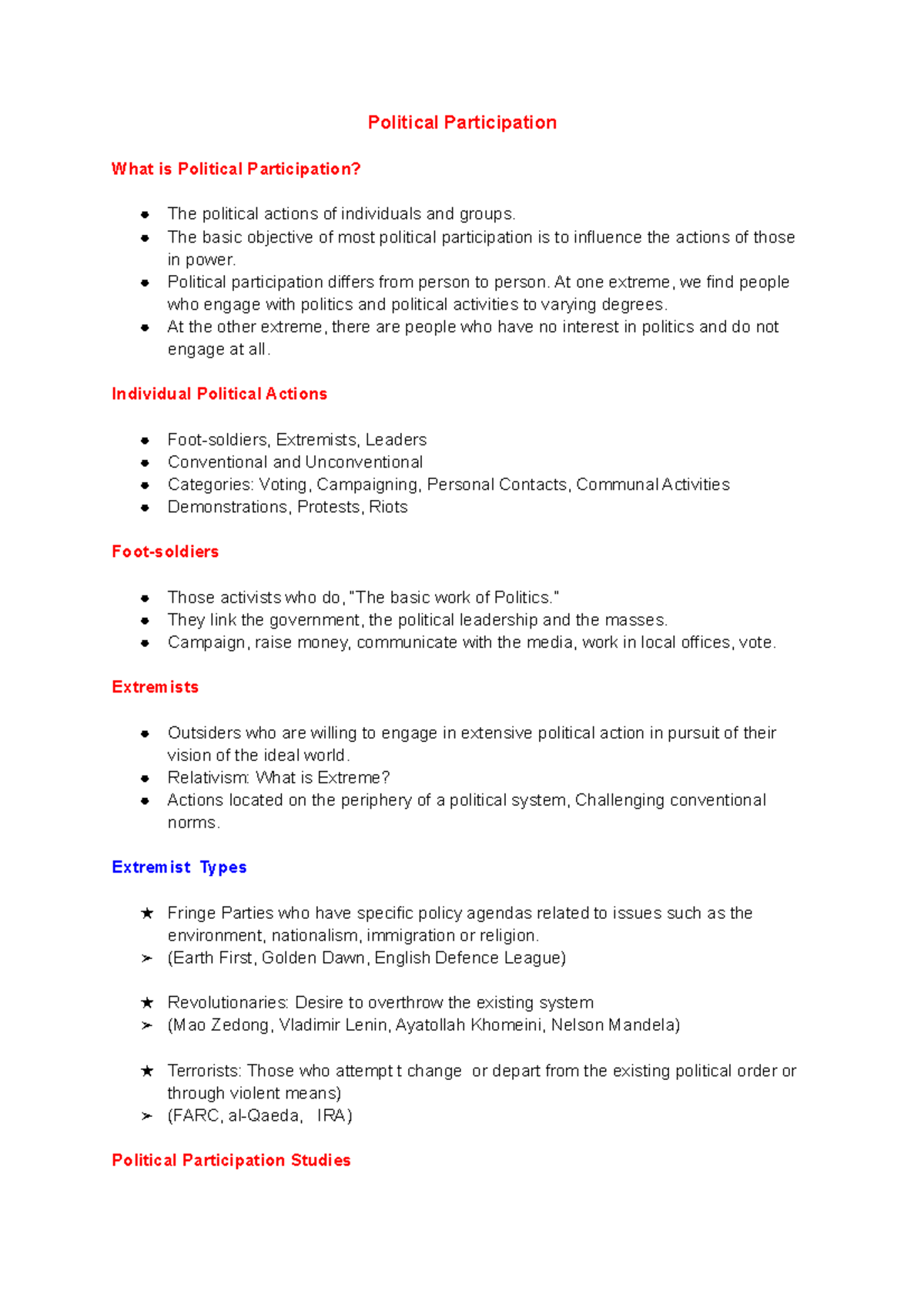 Political Science Exam Notes - Political Participation What is ...