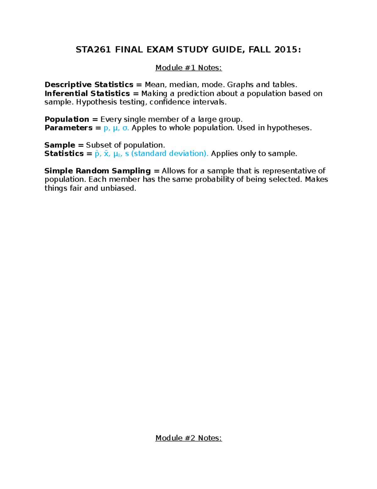 Sta261 Final Exam Study Guide Sta261 Final Exam Study Guide Fall