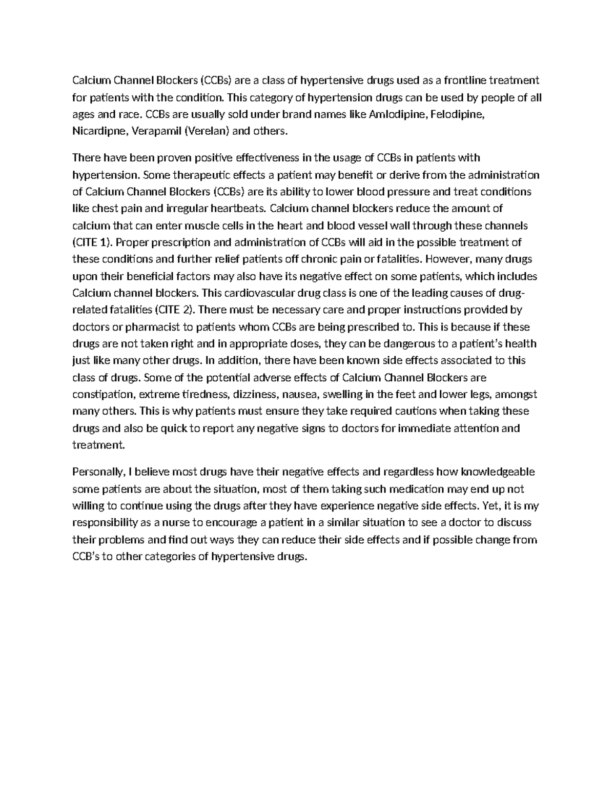 Hypertension - Case study - Calcium Channel Blockers (CCBs) are a class ...