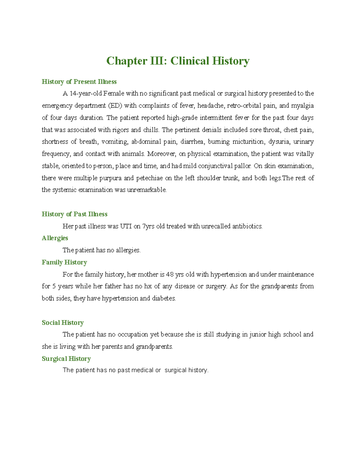 Nursing Pediatric and Adolescent Clinical History - Chapter III ...