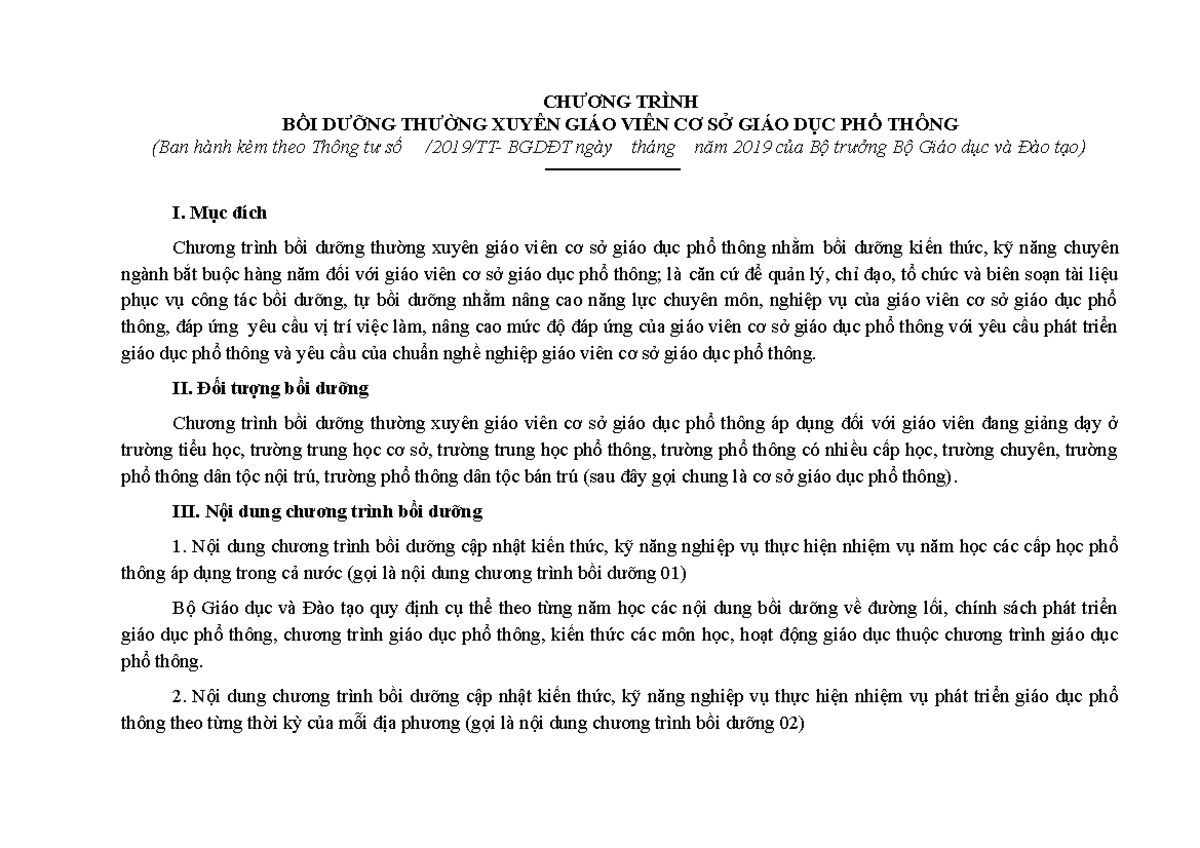 Dự thảo 2 - Chương trình BDTX (ban hành kèm theo Thông tư ban hành ...