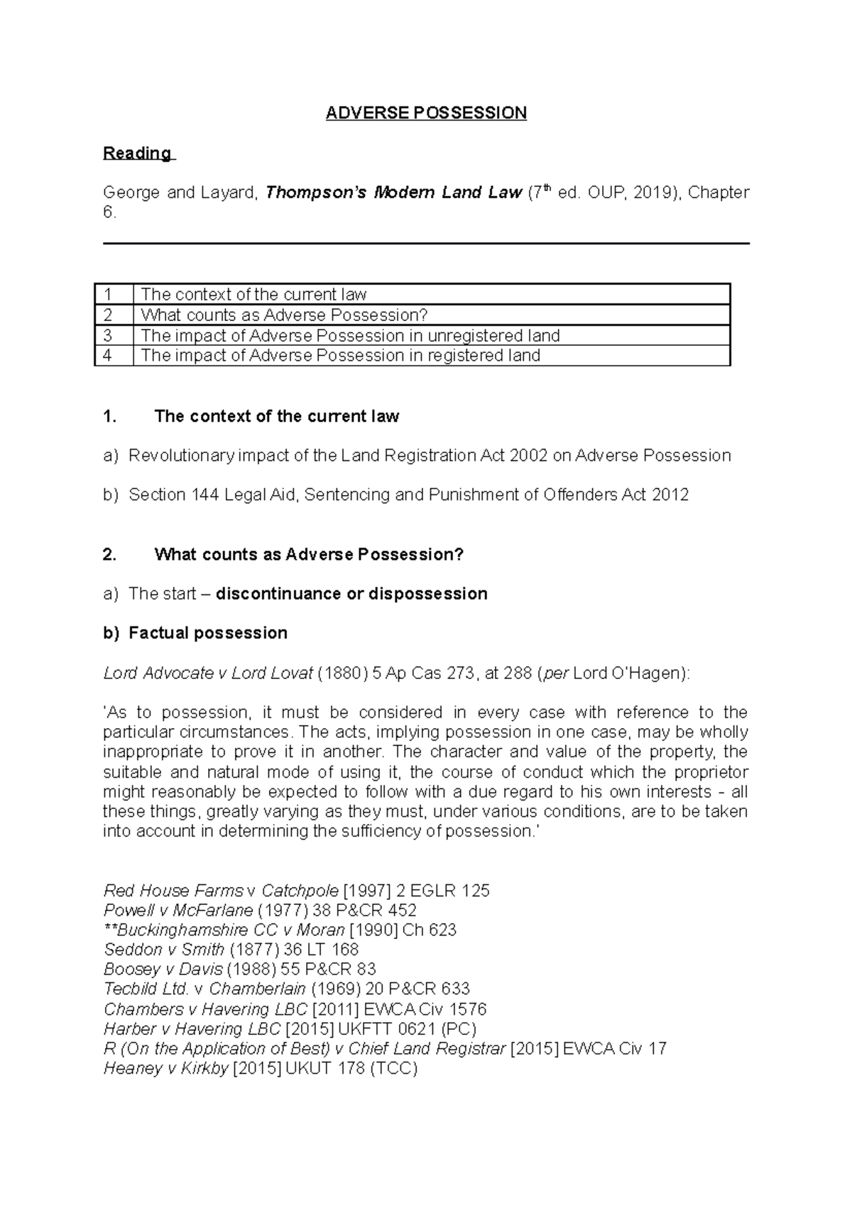 Adverse Possession - handbook, slides and lecture notes incorporated ...