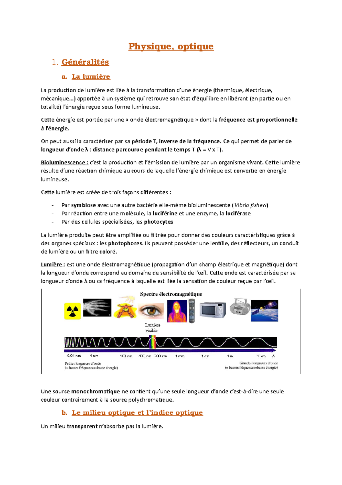 Physique optique - Notes de cours 1 - Physique, optique 1énéralités a ...