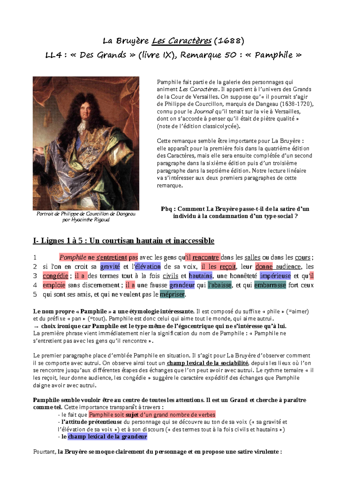 LL4 La Bruyère Pamphile, pistes pour la LL - La Bruyère Les Caractères ...