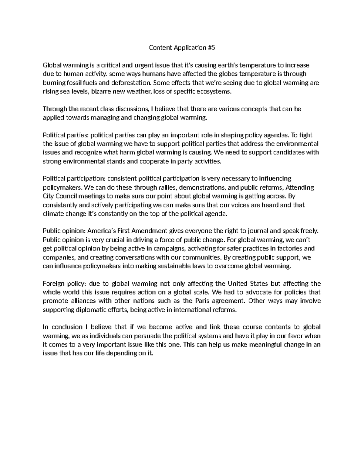 Content Application 5 2 - Content Application Global warming is a ...