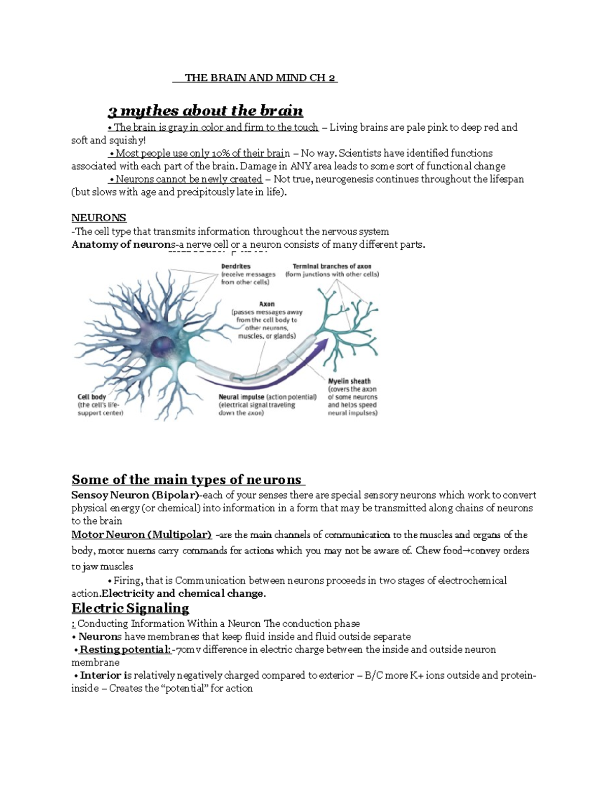 Psychology ch2 - this is over the Brain and Mind lecture notes - THE ...