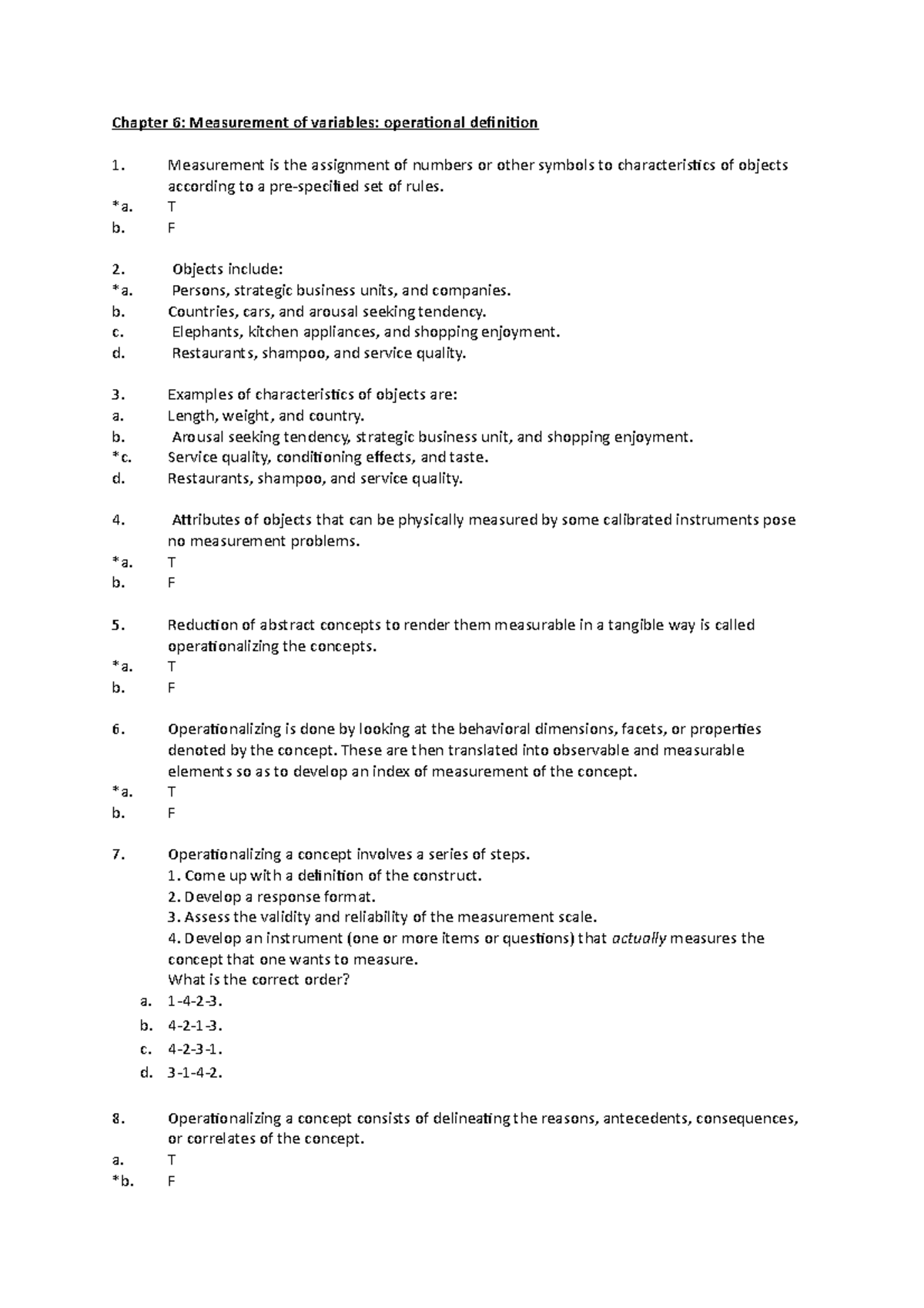 Test Bank Research Methodology CH06 - Chapter 6: Measurement of ...