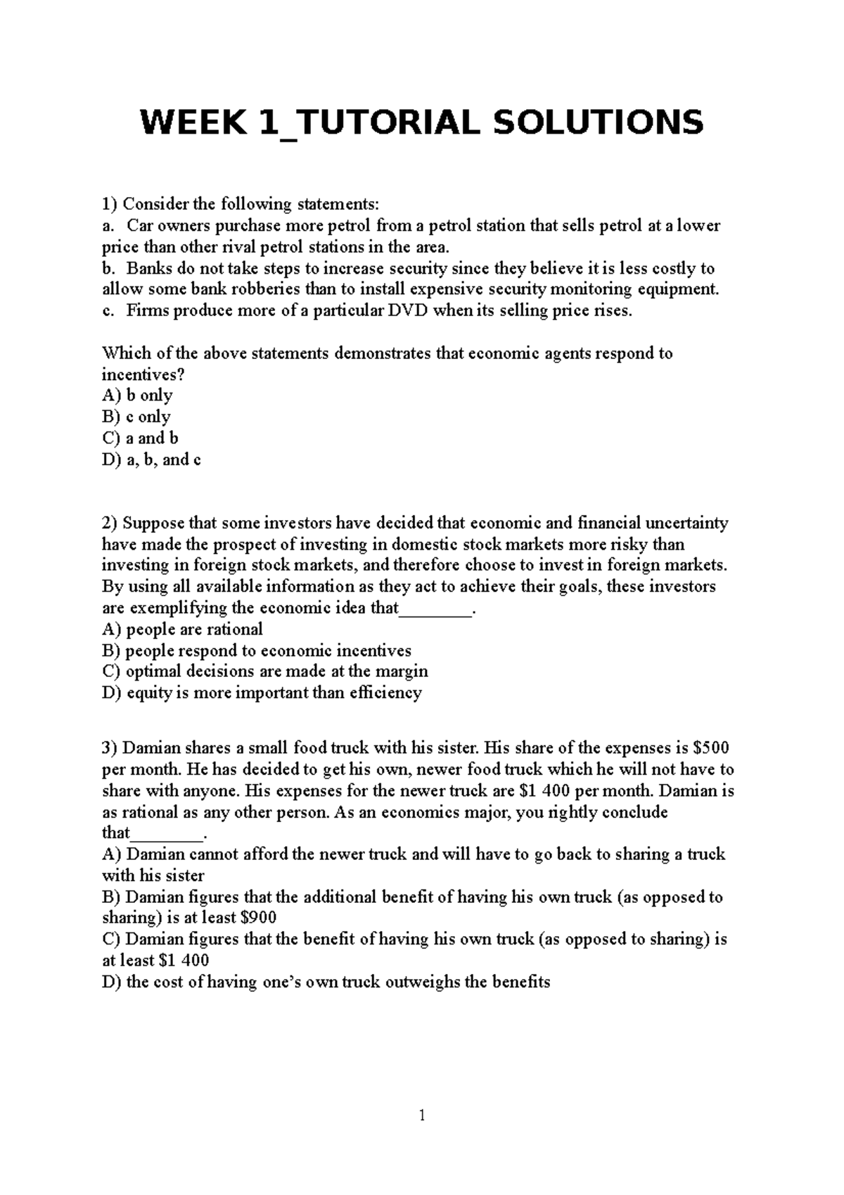 Week 1 Tutorial Solutions 2 Week 1tutorial Solutions Consider The Following Statements A 