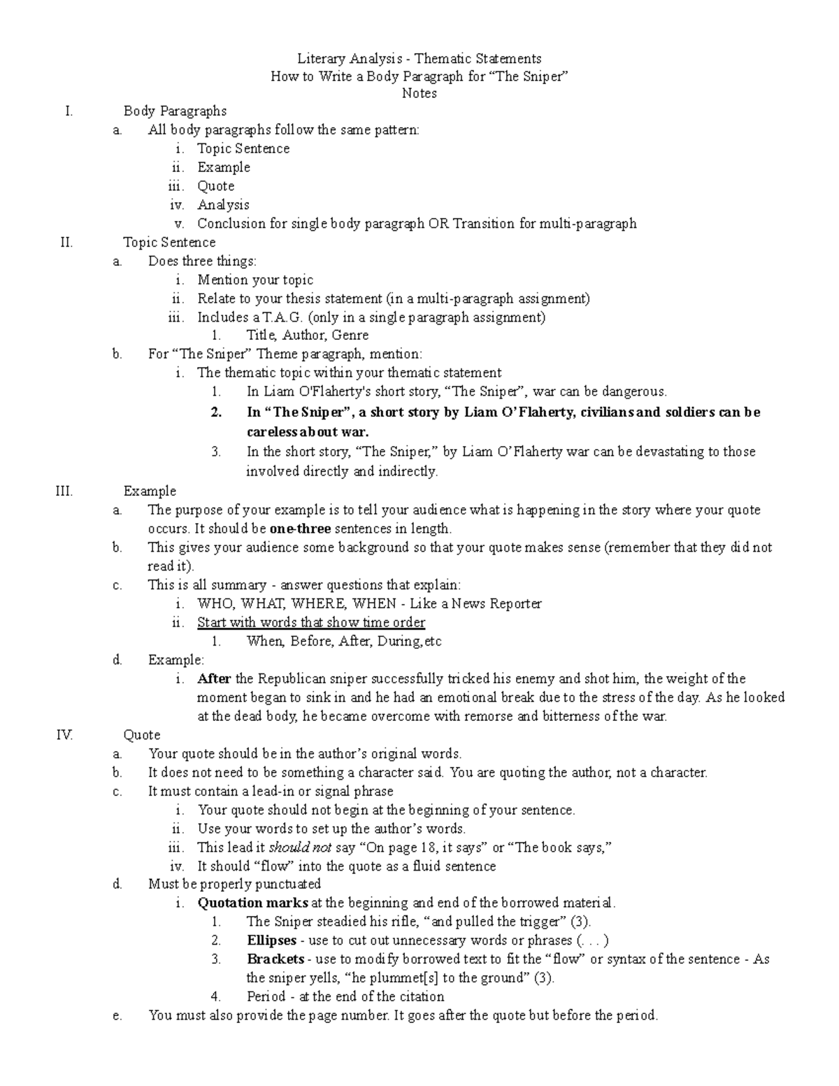 Literary Analysis - Thematic Statements - How to Write a Body Paragraph ...