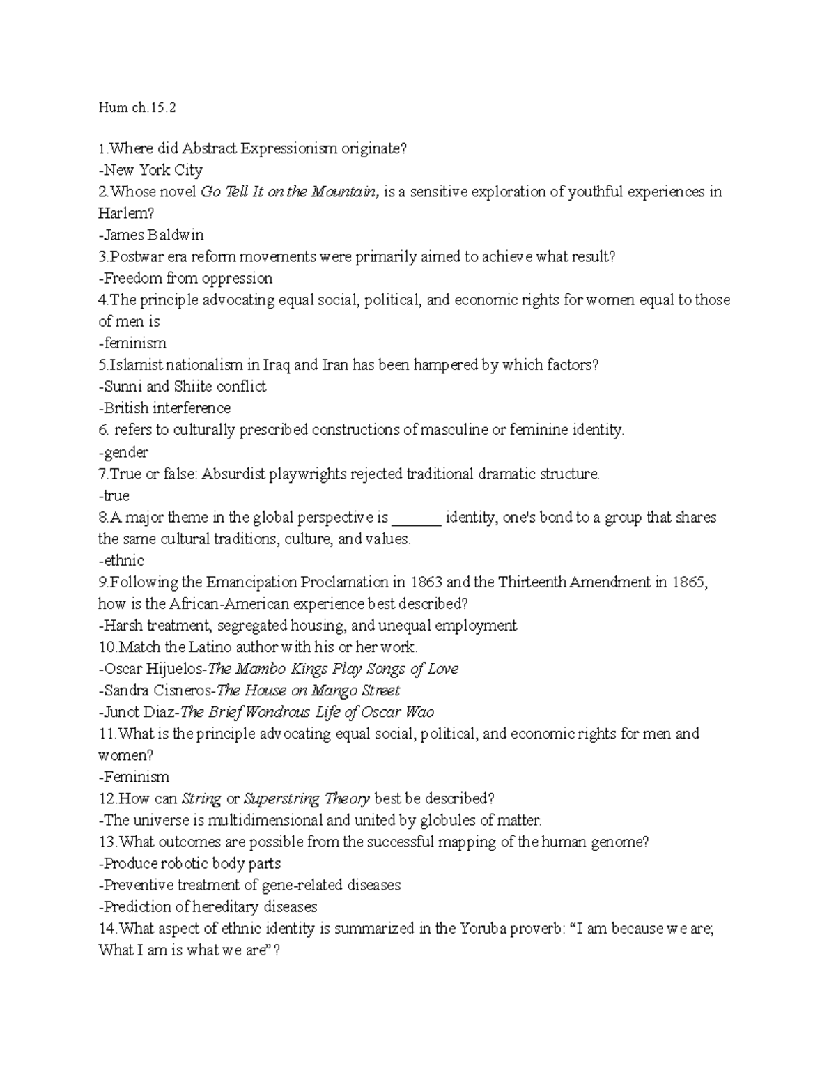 Hum ch. 15 - core content chapter 15 - Hum ch. 1 did Abstract ...