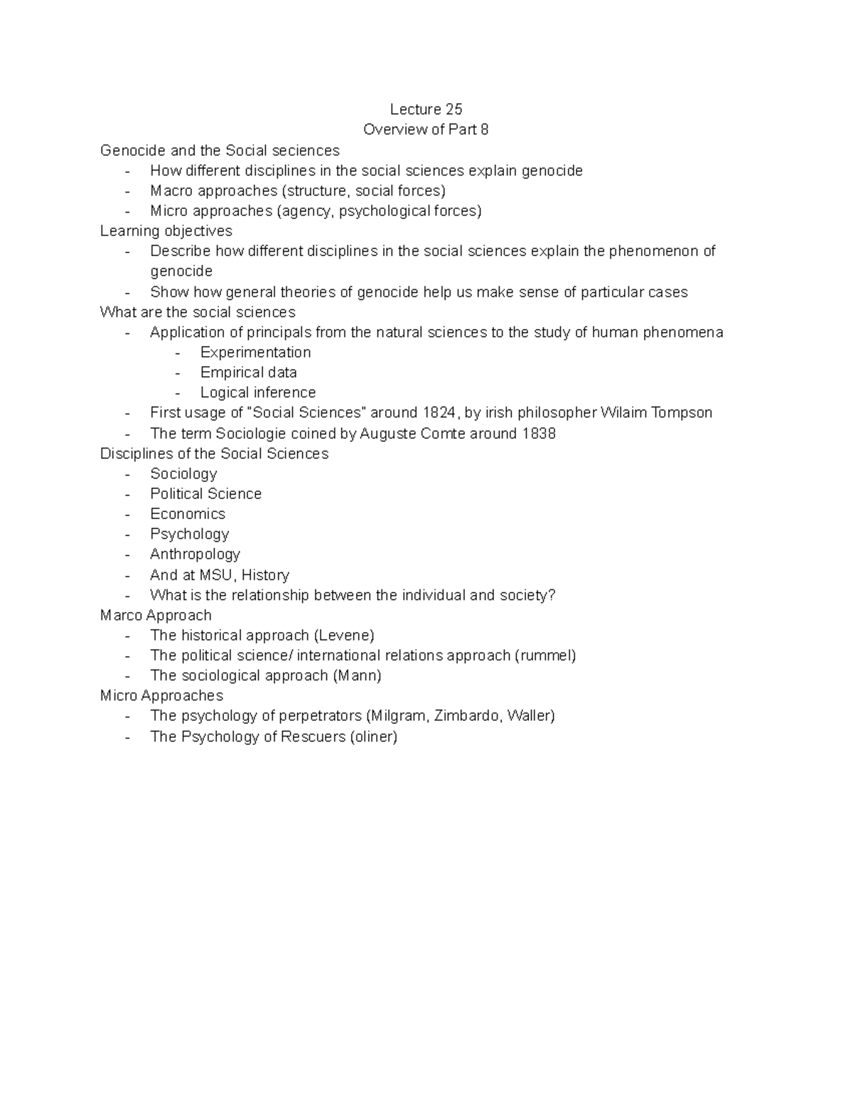 Lecture 25 - notes part 8 - Lecture 25 Overview of Part 8 Genocide and ...