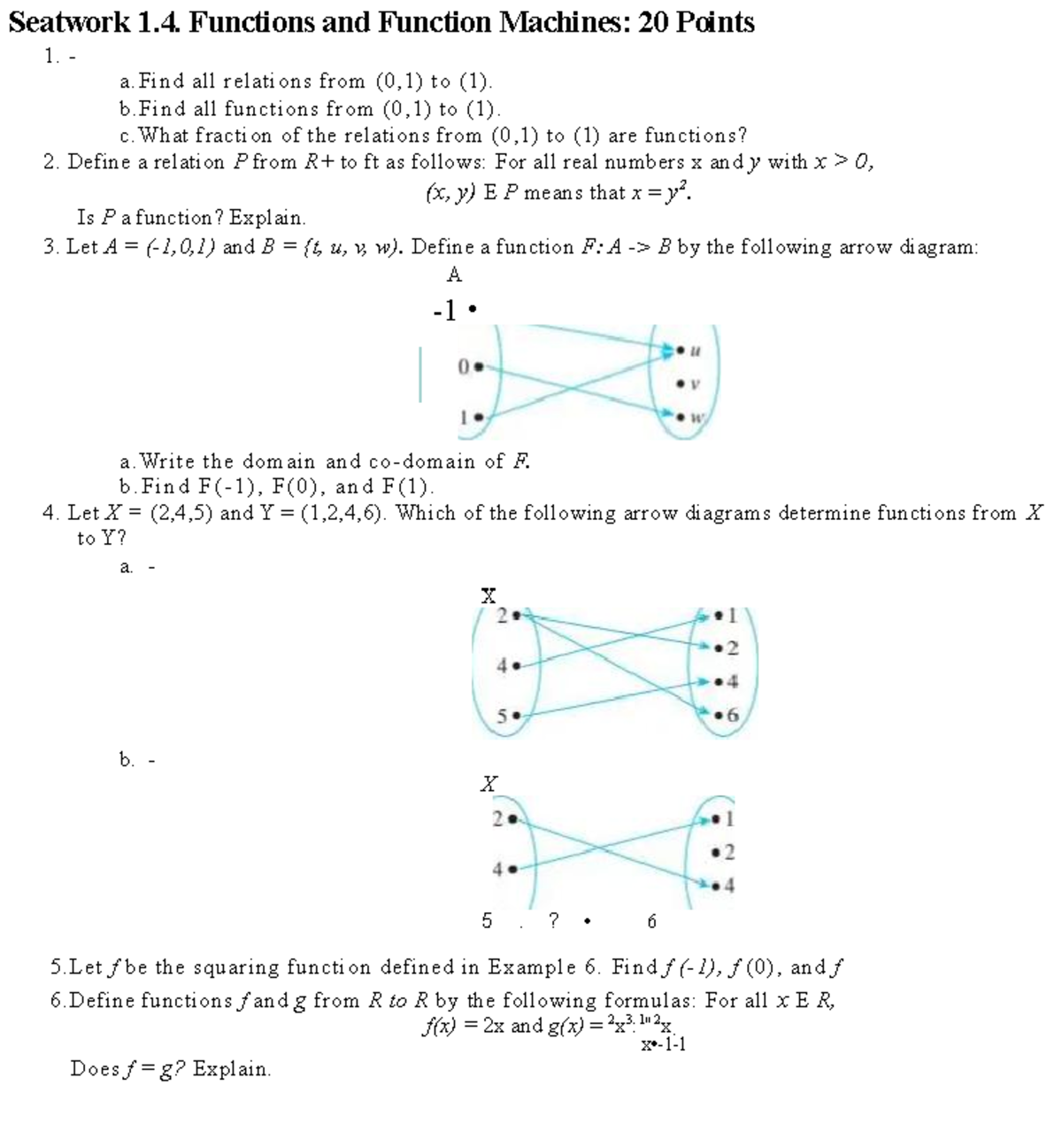 Functions and Function Machines - Seatwork 1. Functions and Function ...