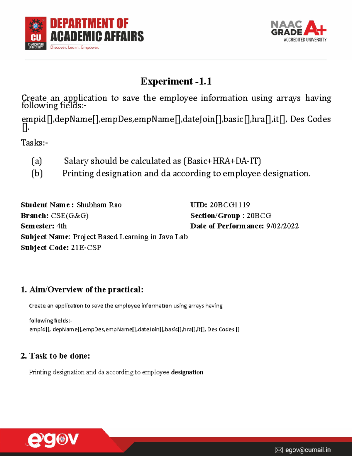 Worksheet - 1 Design and algorithm - Experiment -1. Create an ...