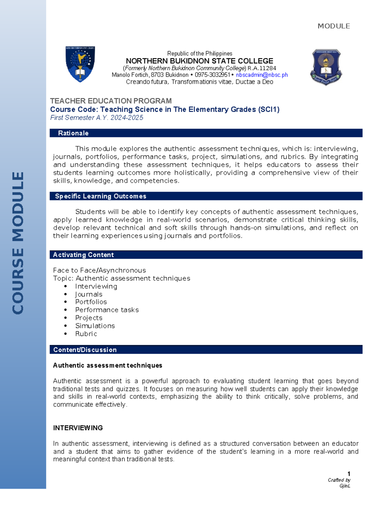 SC1- Module- Reportingv 2 - COURSE MODULE TEACHER EDUCATION PROGRAM ...