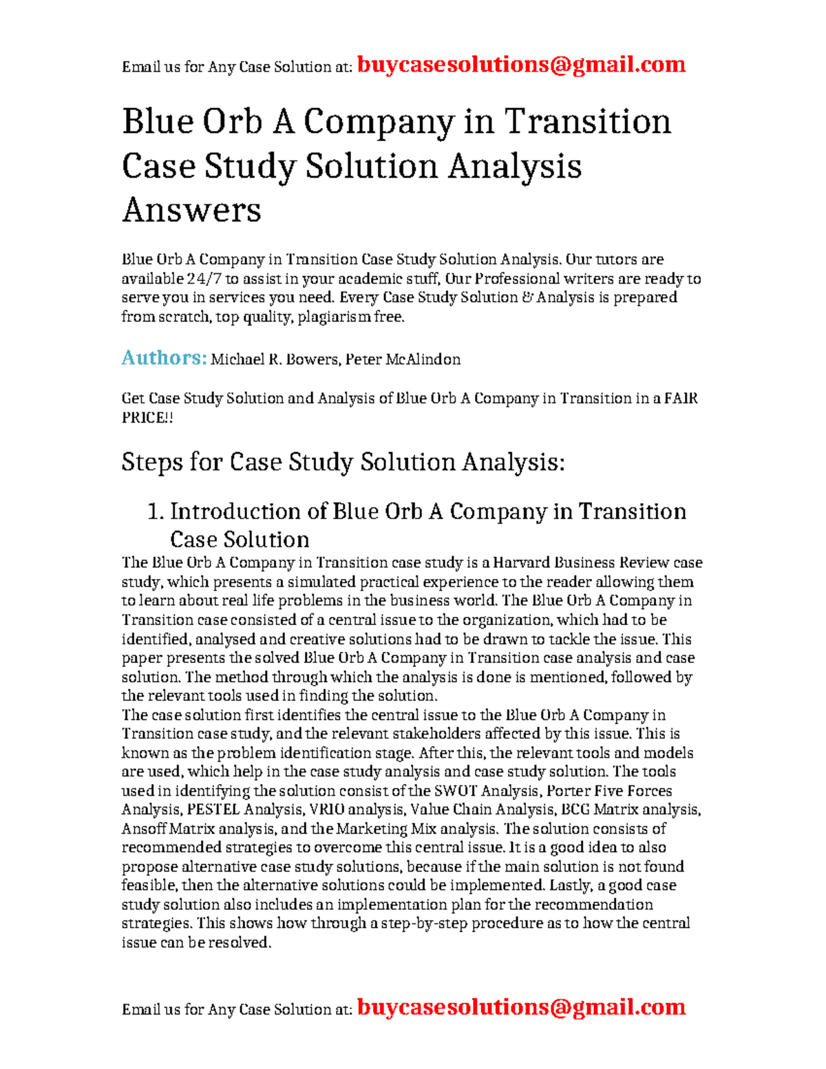 Case Solution Blue Orb A Company in Transition - Blue Orb A Company in ...