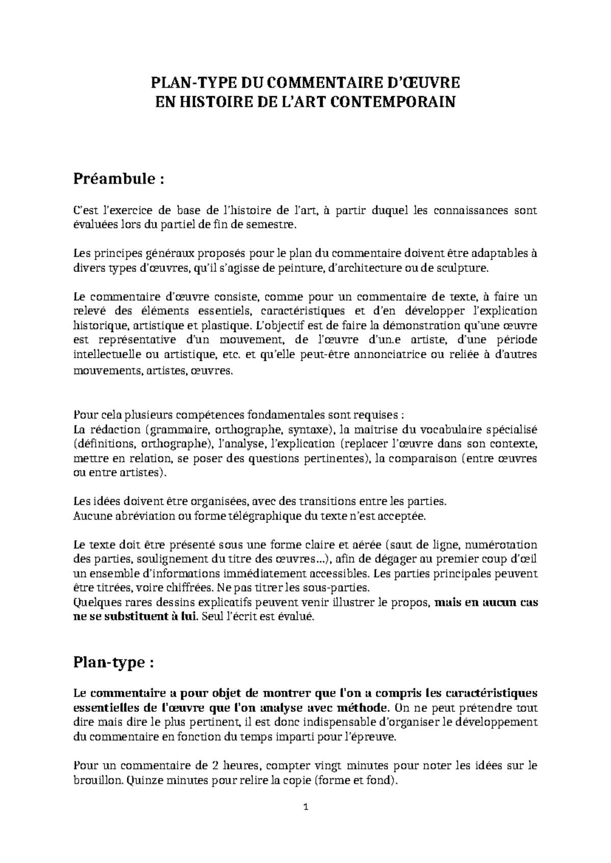 Plan du commentaire doeuvre. L1. (2020-2021) - PLAN-TYPE DU COMMENTAIRE ...