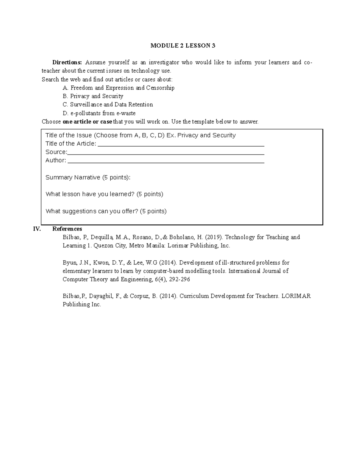 Module 2 Lesson 3 - For educational purposes - MODULE 2 LESSON 3 ...