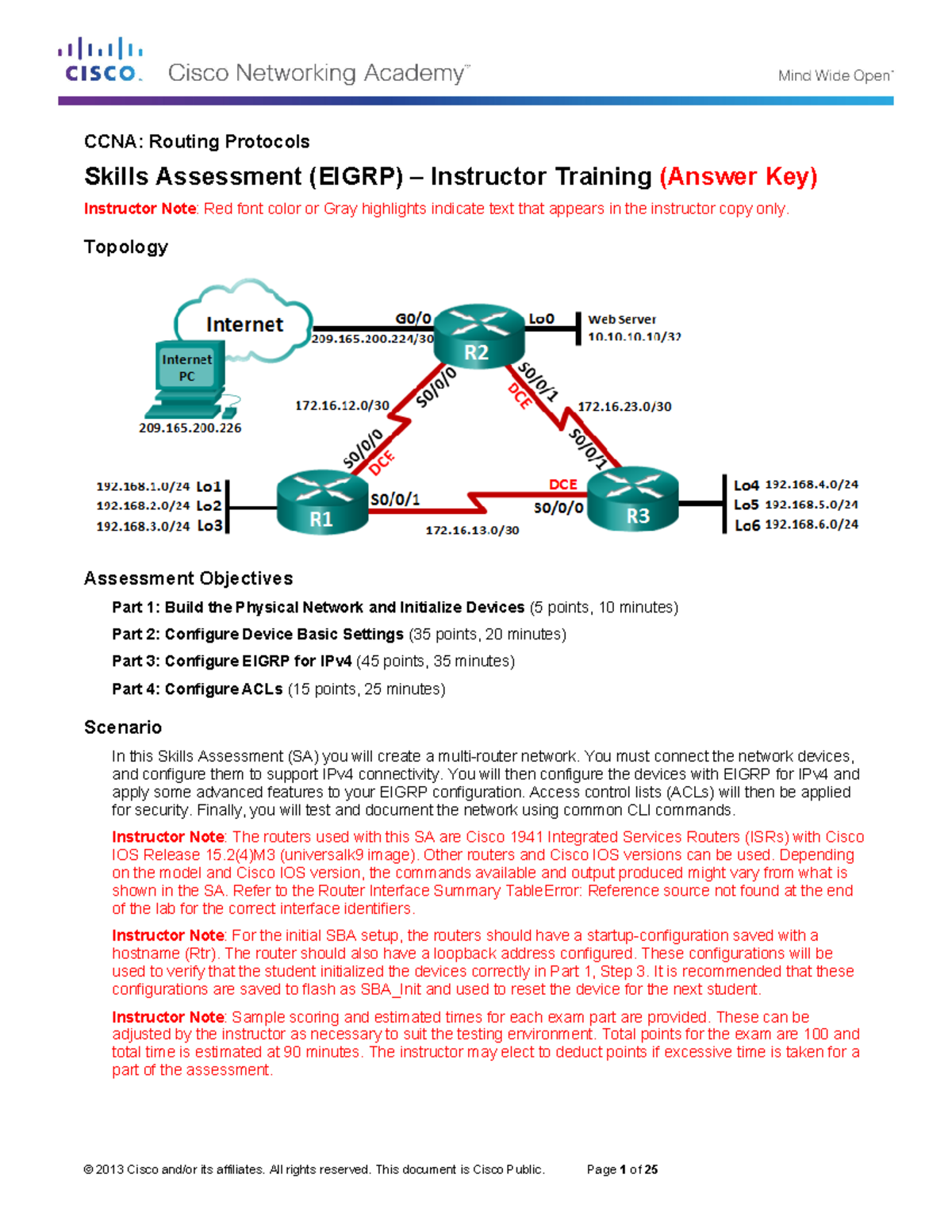 RP Skills Assess - Eigrp - Instructor Trng - Ans Key - CCNA: Routing Protocols Skills Assessment ...