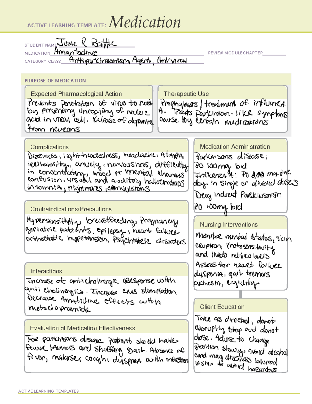 Neuro Templates - STUDENT NAME MEDICATION CATEGORY CLASS REVIEW MODULE ...