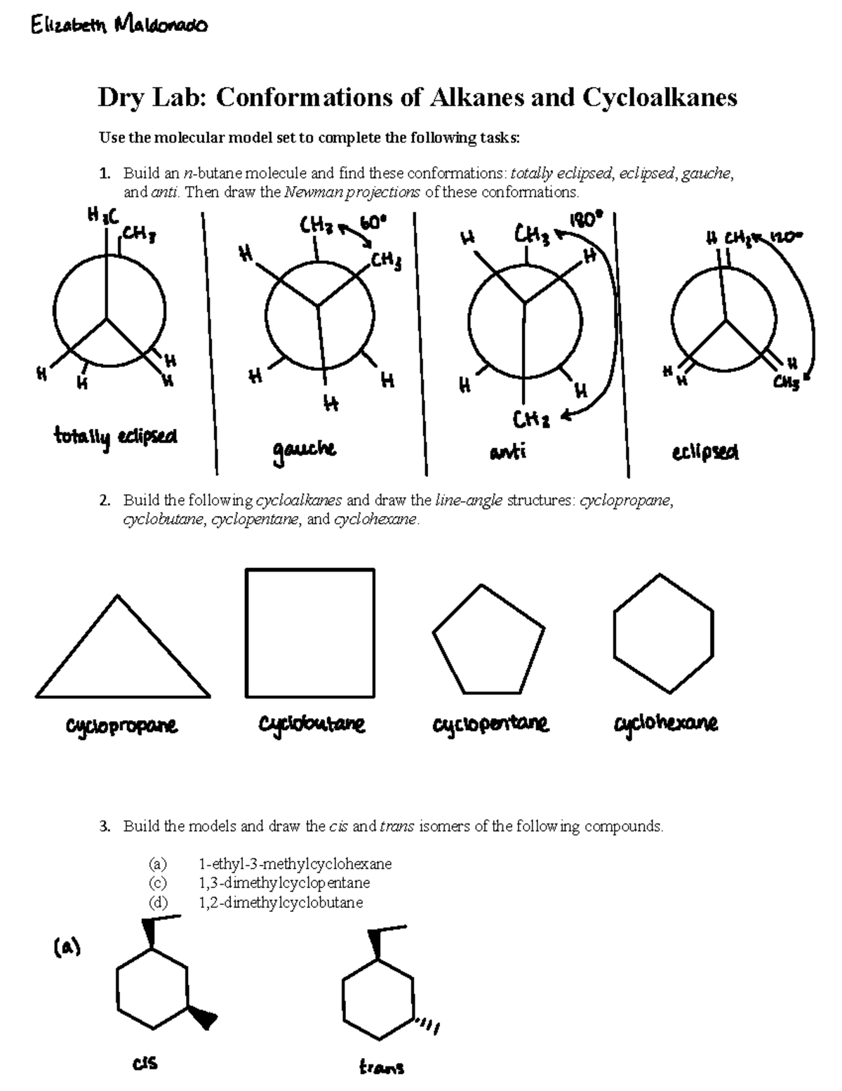 Expt 9 - Conformations of Alkanes and Cycloalkanes (Dry Lab) copy - Dry ...