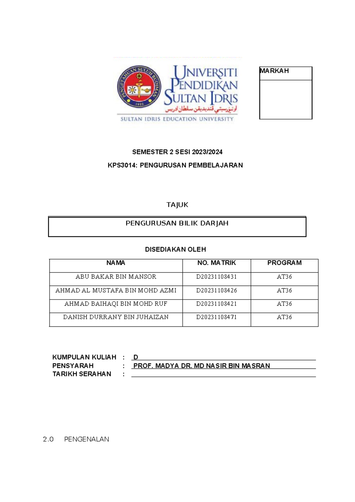 KPS3014 - RIS SEMESTER 1 SESI 2010/ KOD & NAMA KURSUS SEMESTER 2 SESI ...