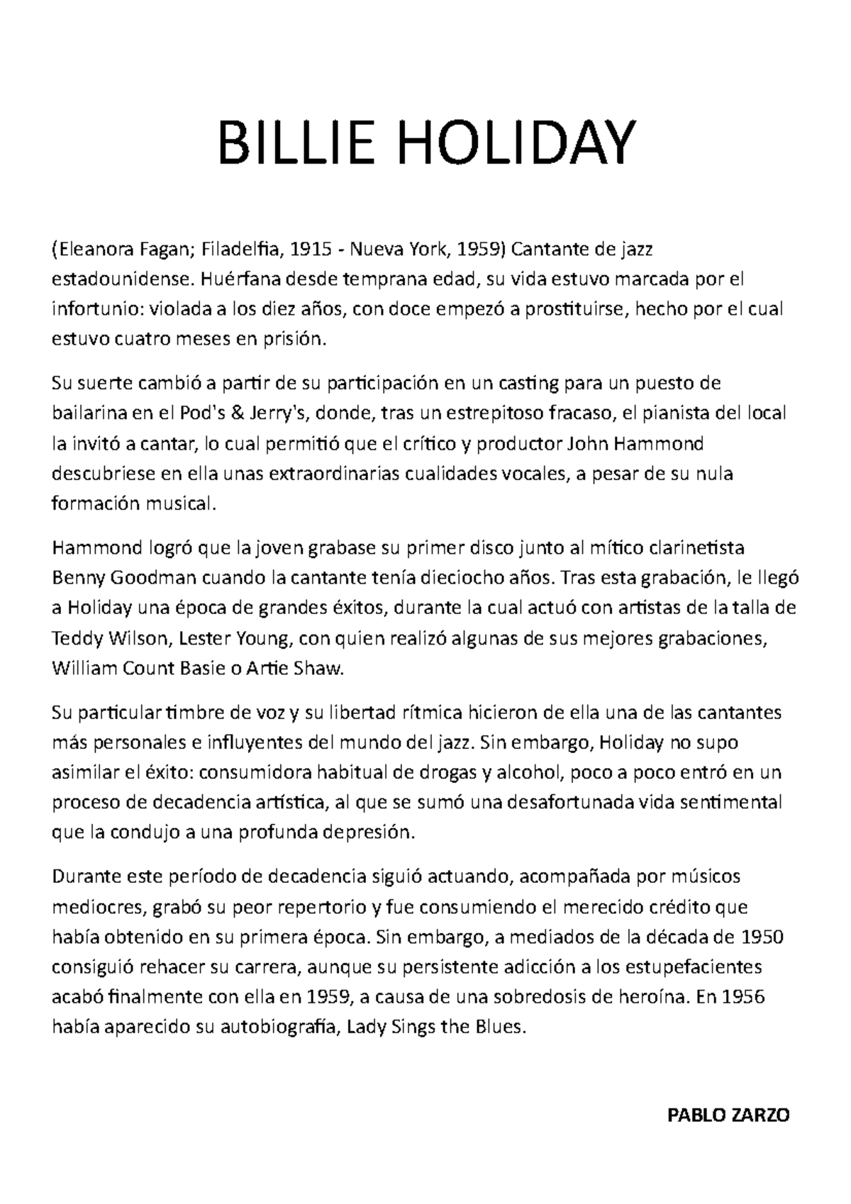 Billie Holiday - Este documento es muy completo - BILLIE HOLIDAY ...