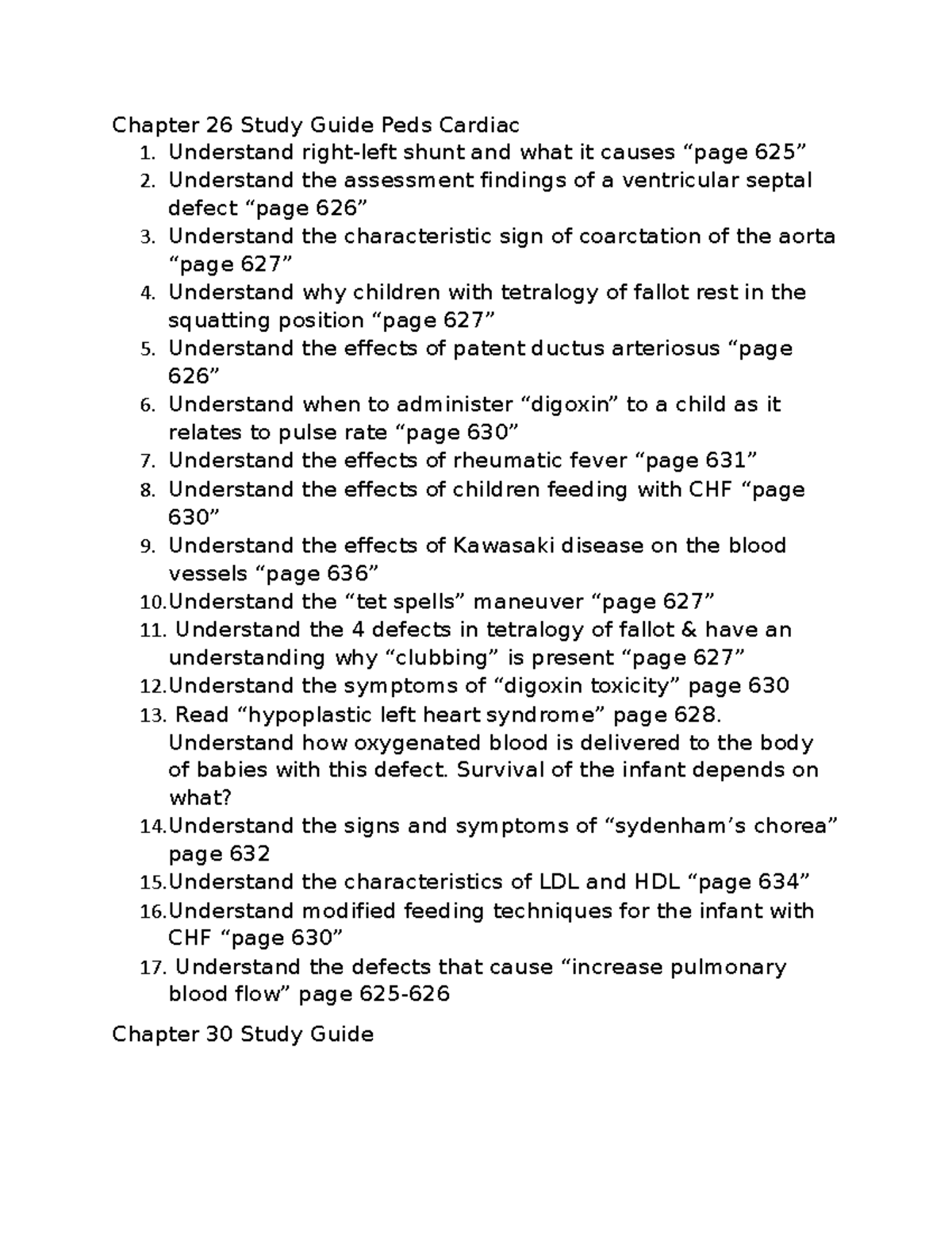 Chapter 26 and 30 Study Guide copy - Chapter 26 Study Guide Peds ...