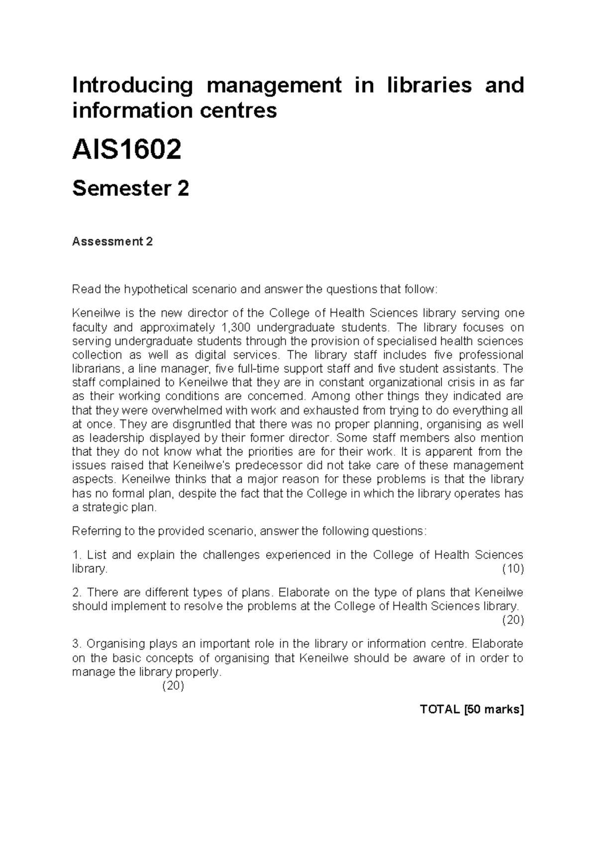 Assessment 1602 - Assesment 02 - Introducing management in libraries ...