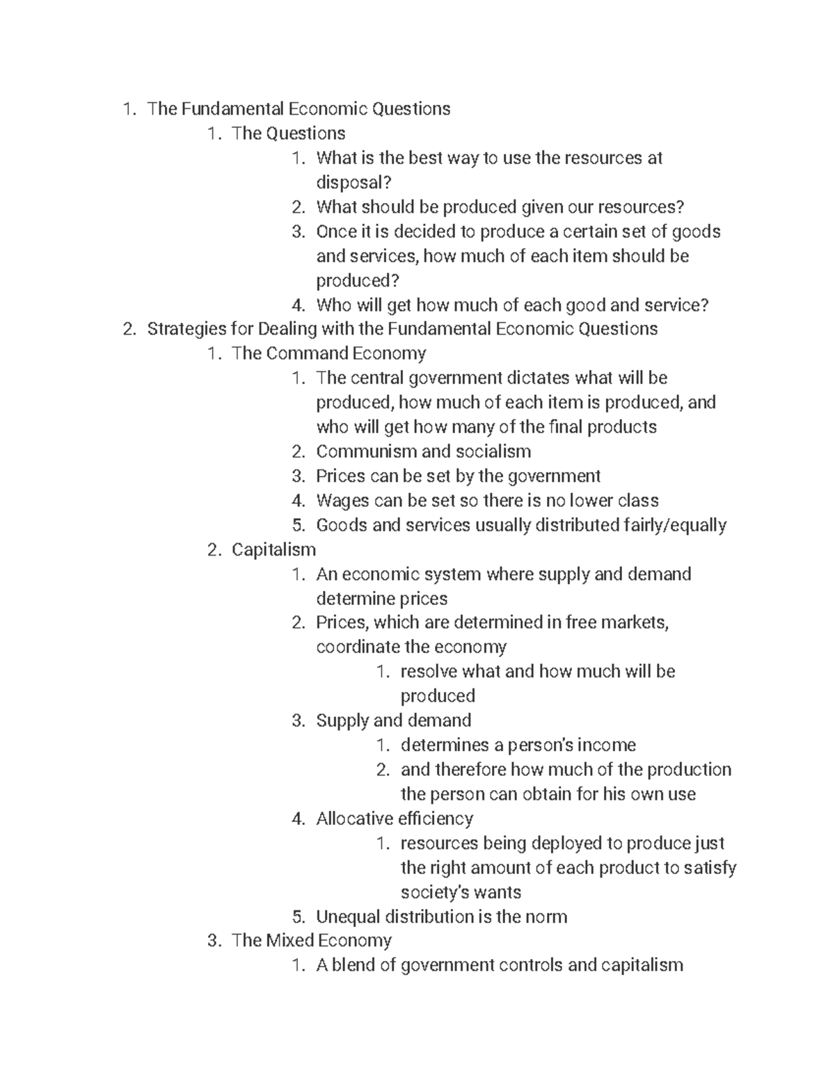 Chapter 3 Economic Systems - The Fundamental Economic Questions The ...