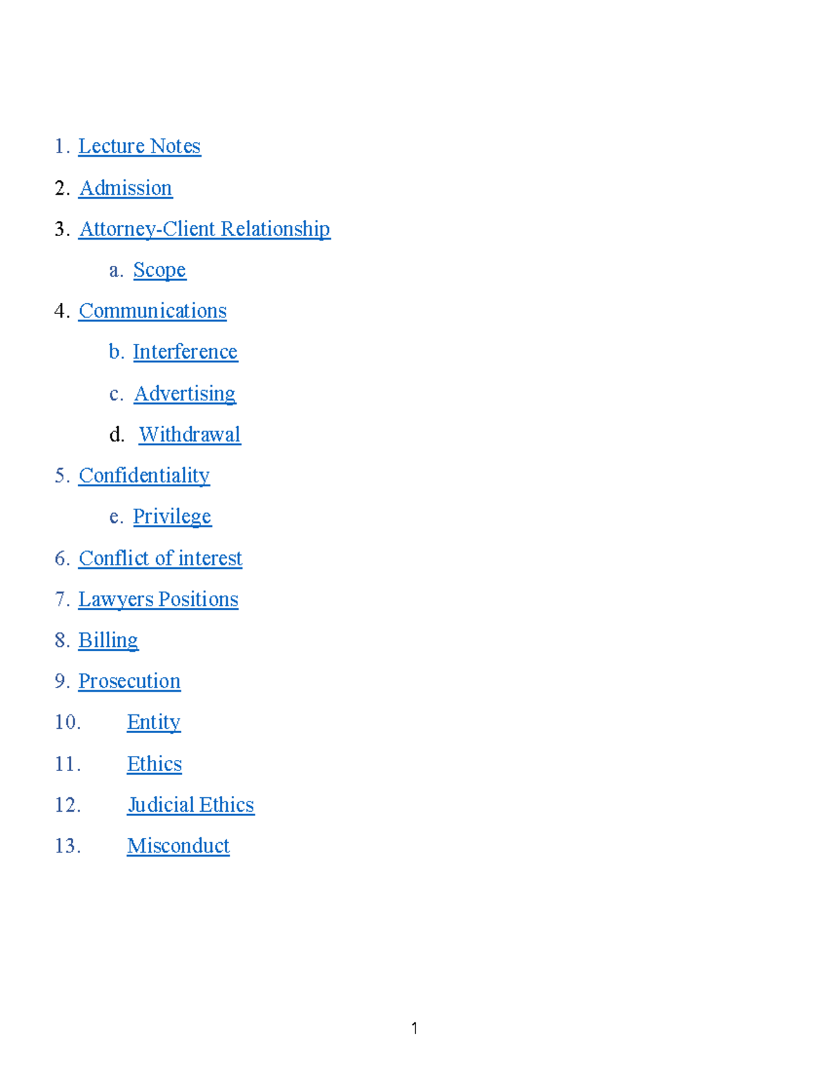 Professional Responsibility Outline Yosifon - 1. Lecture Notes 2 ...